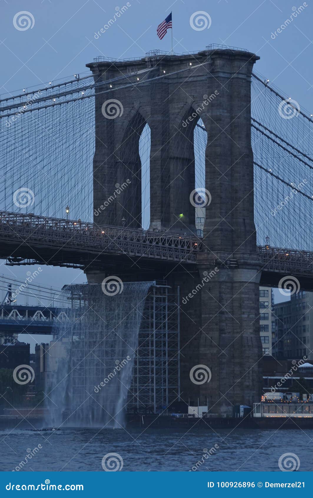Brooklyn Bridge - Waterfalls - NYC Stock Photo - Image of flow, exhibit ...