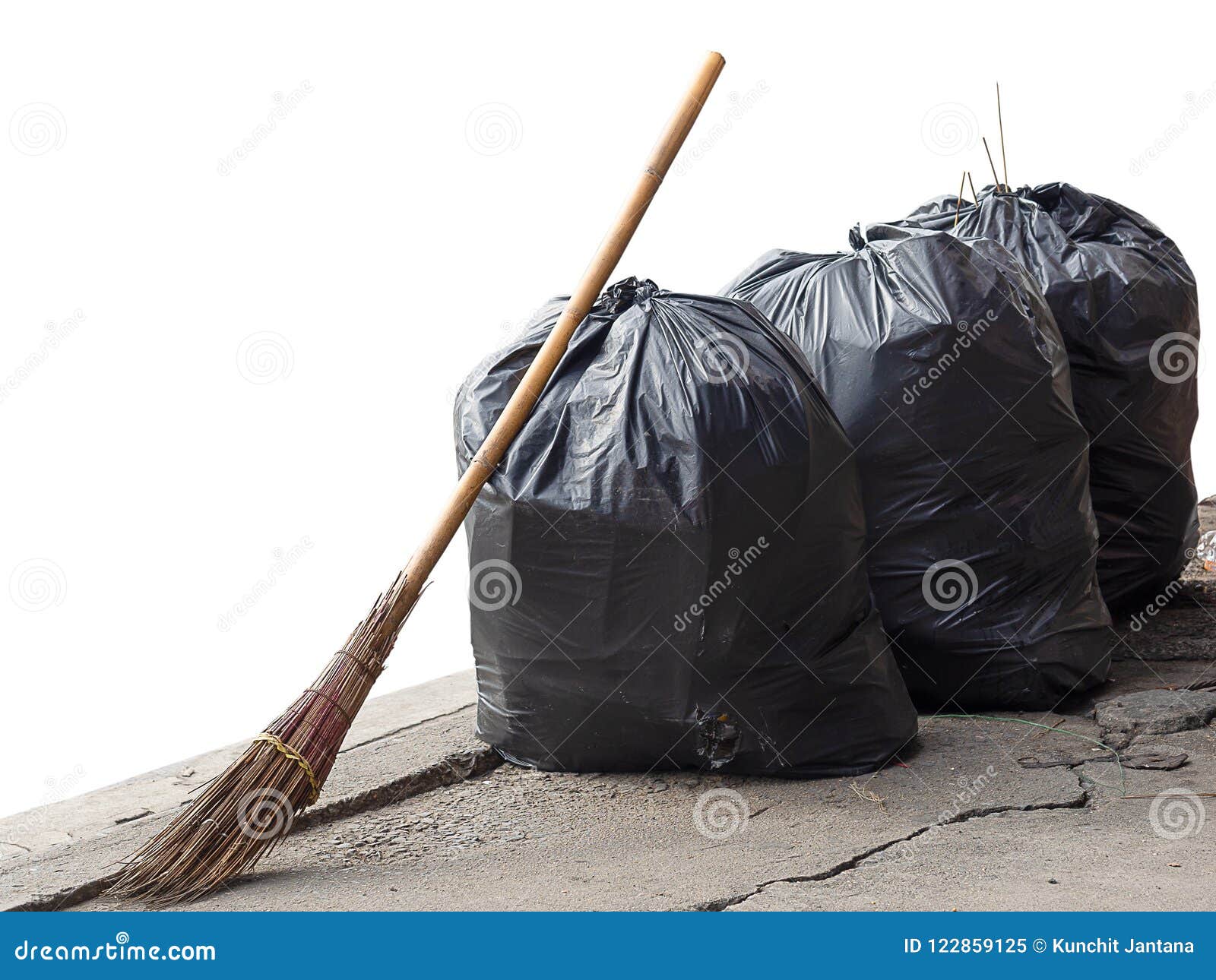 Broom and Black Garbage Bag. Stock Image - Image of sweeper, sweeping ...