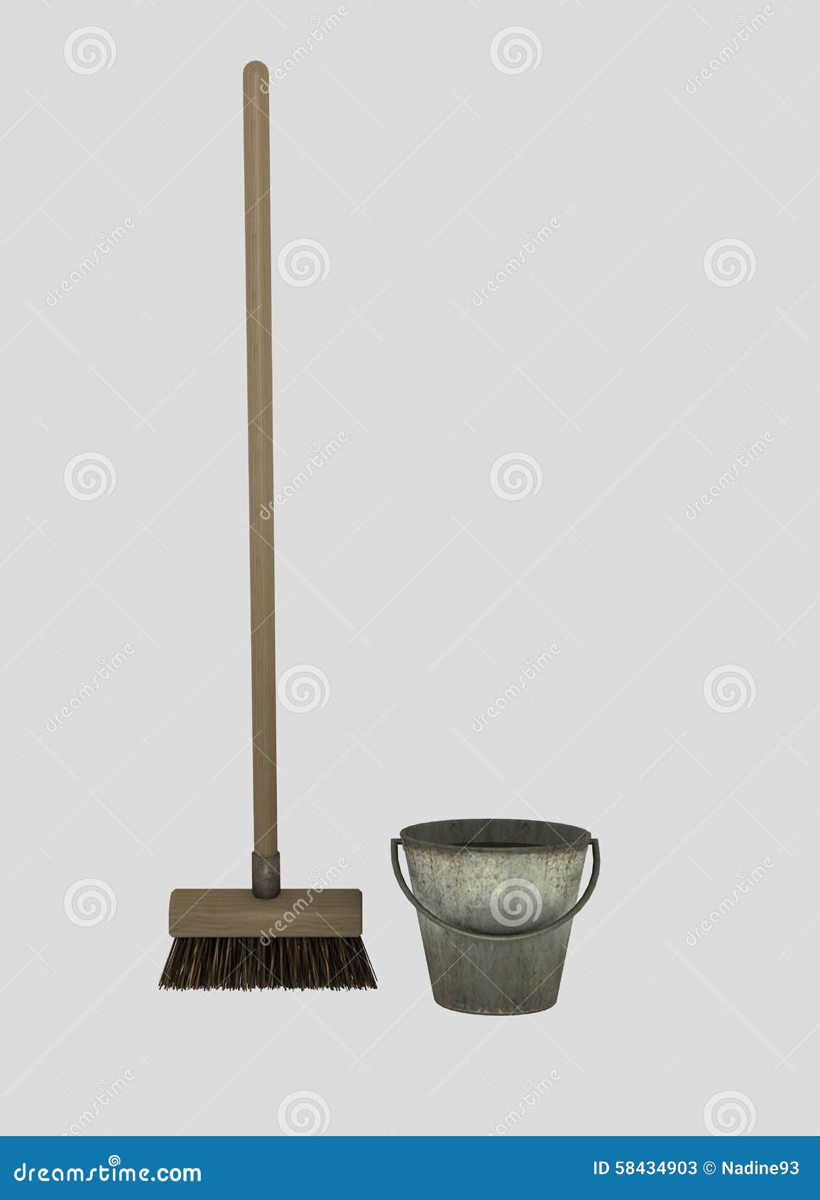 Broom and bucket stock illustration. Illustration of bucket - 58434903