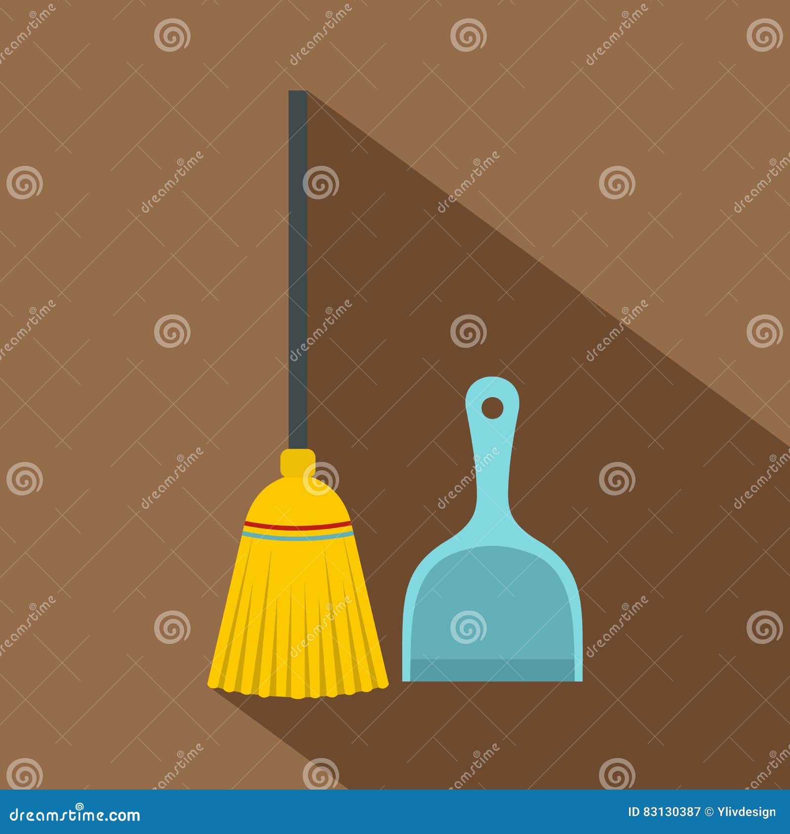Broom and Dustpan Icon, Flat Style Stock Vector - Illustration of stick ...