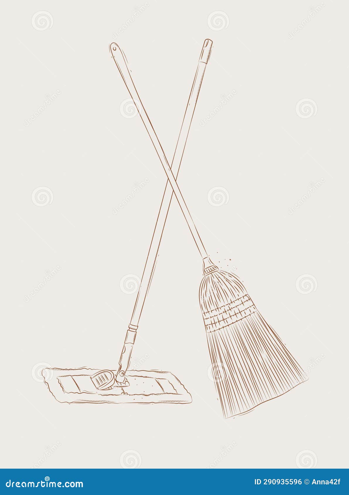 Broom and Flat Mop Composition Beige Stock Vector - Illustration of ...