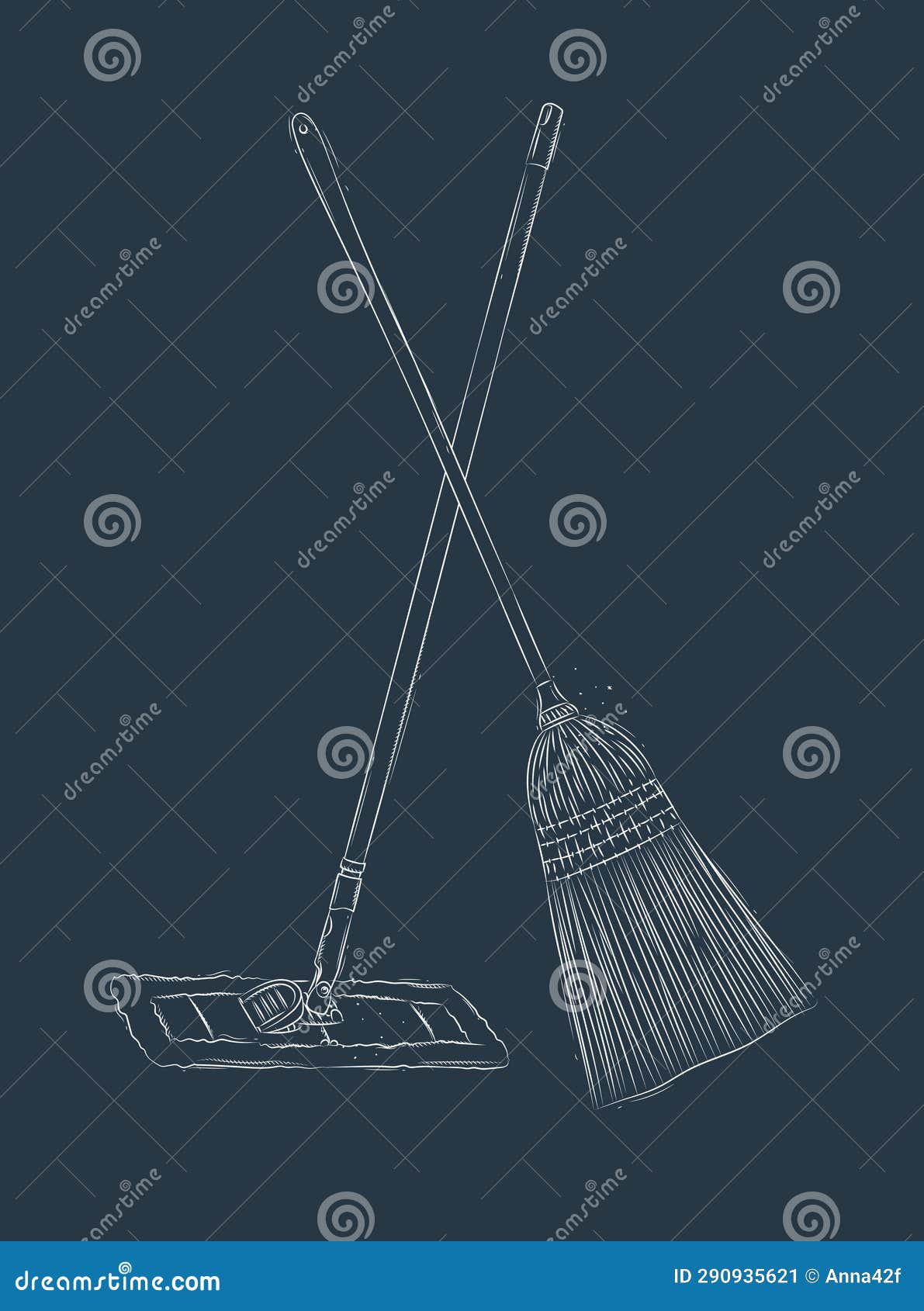 Broom and Flat Mop Composition Blue Stock Vector - Illustration of ...