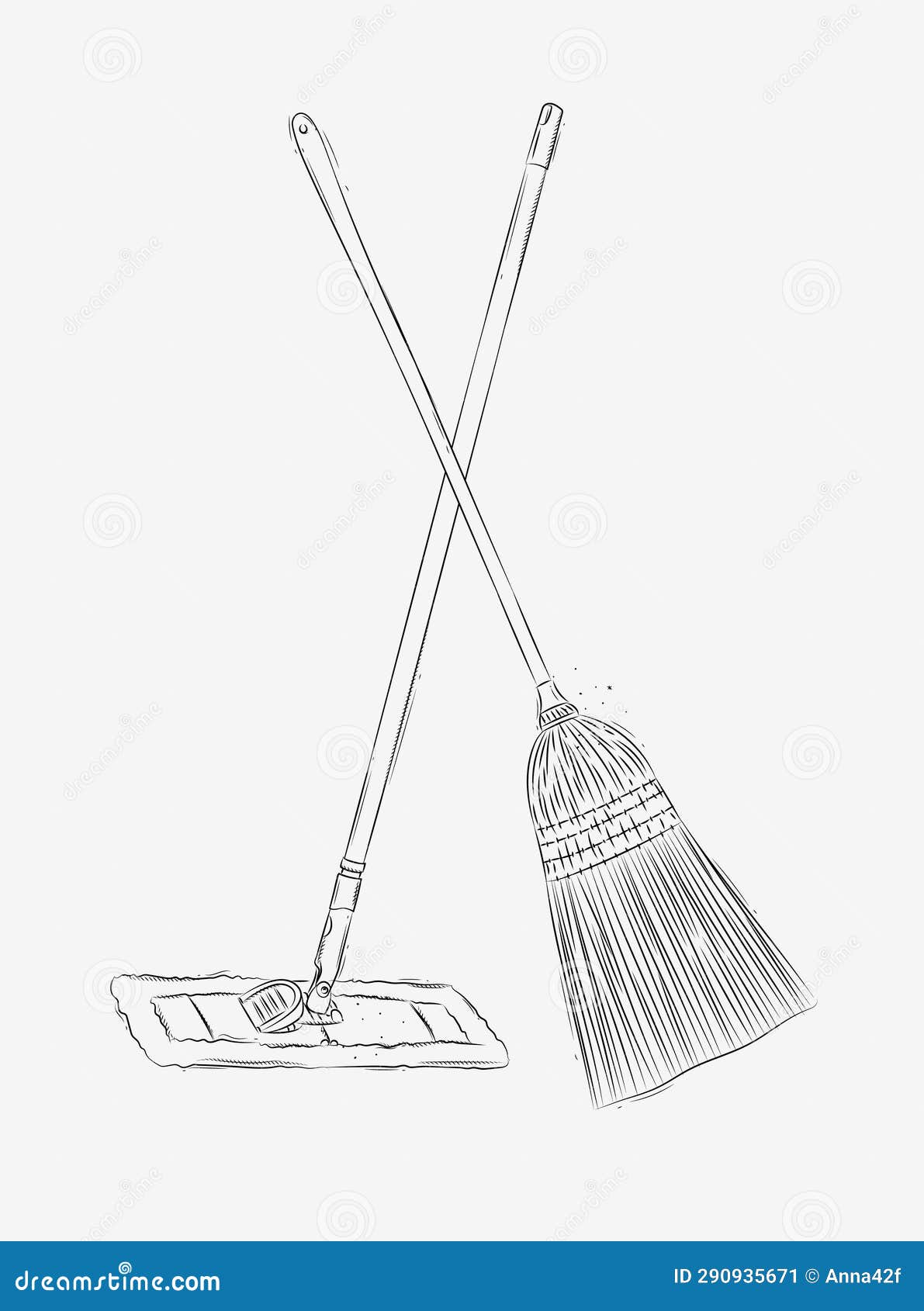Broom and Flat Mop Composition Stock Vector - Illustration of vacuuming ...