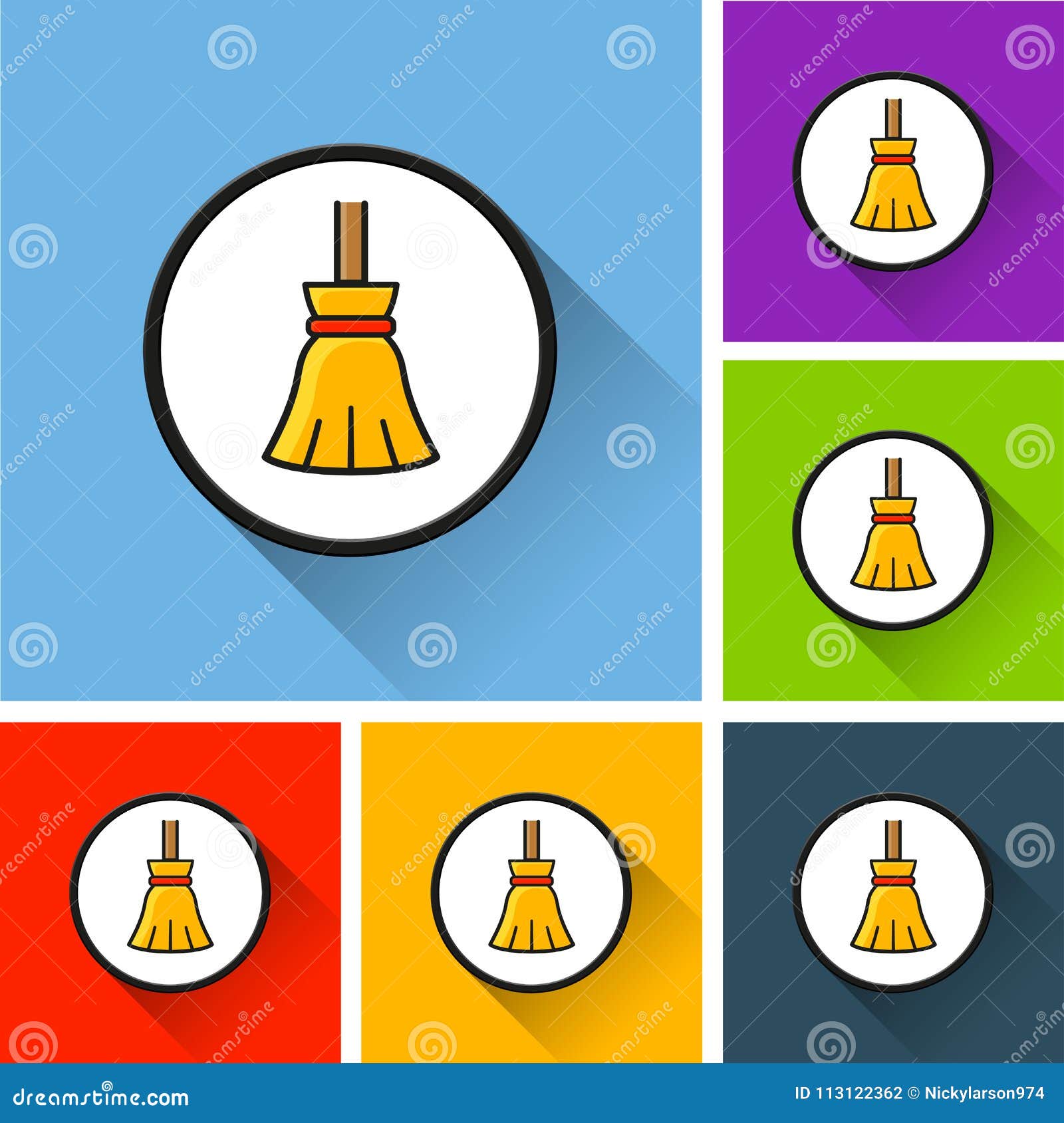Broom Icons with Long Shadow Stock Vector - Illustration of equipment ...