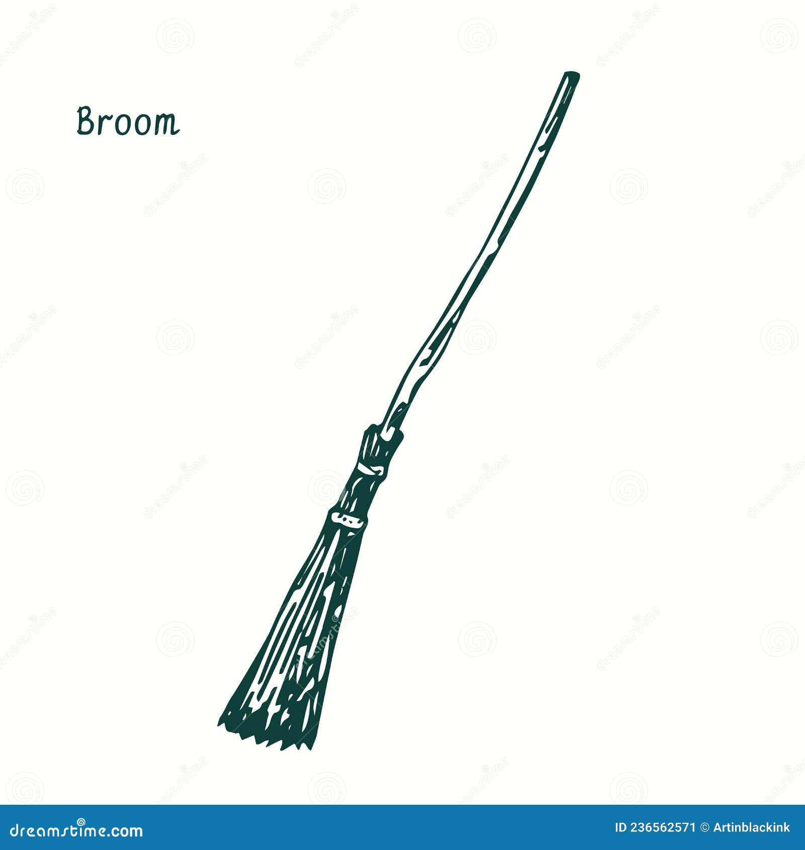Broom. Ink Black and White Doodle Drawing Stock Vector - Illustration ...