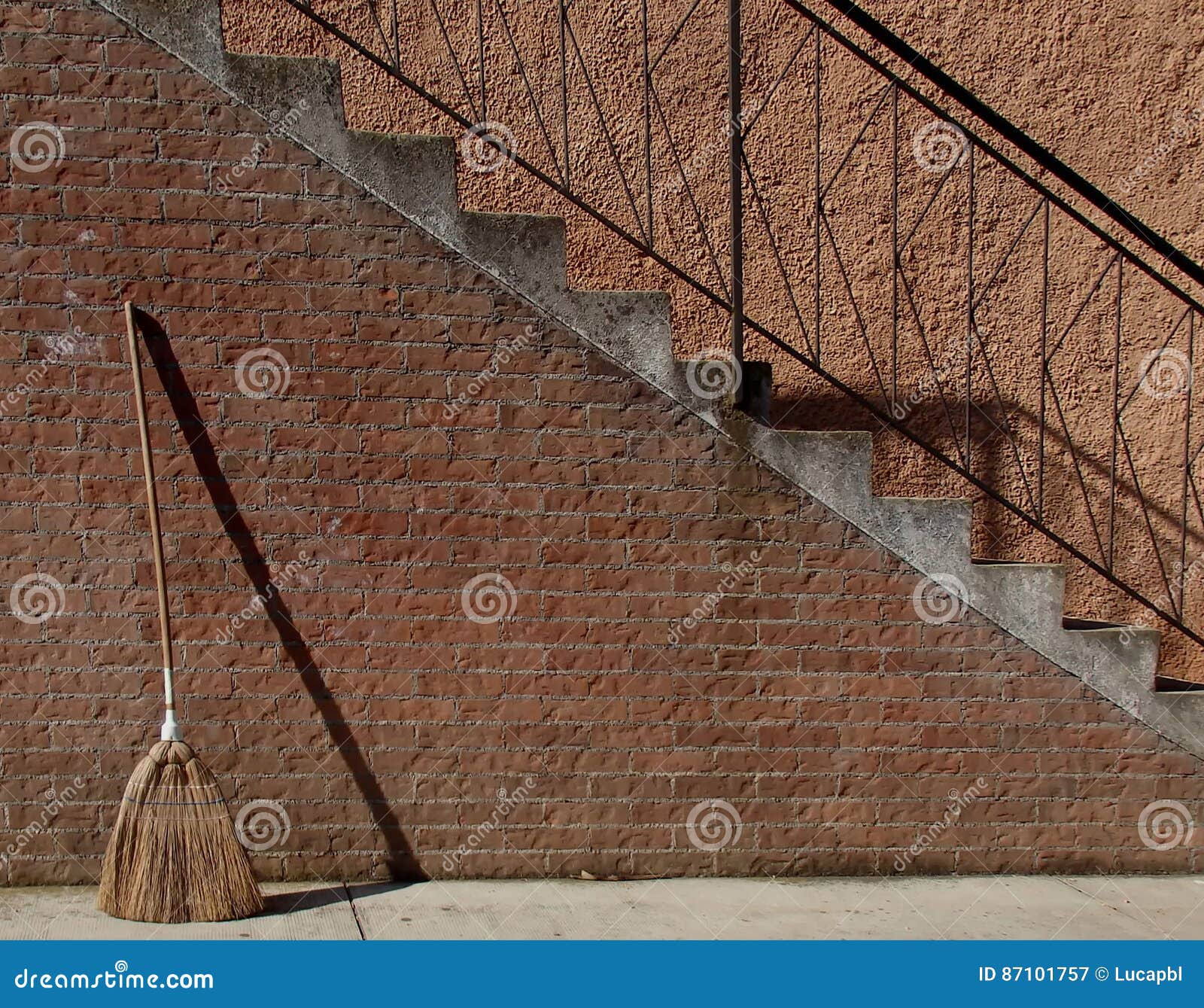 Broom Leaning Against a Brick Wall Stock Image - Image of detail ...