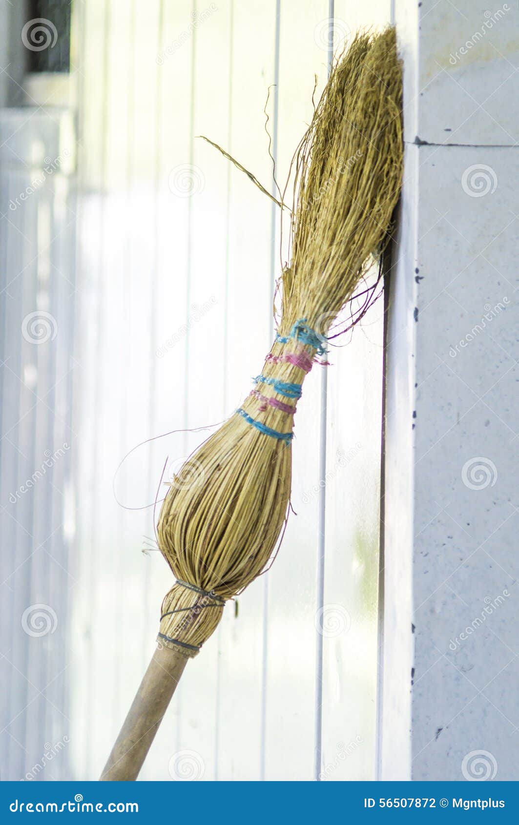 Broom Leaning Against the Wall Stock Photo - Image of used, helpful ...