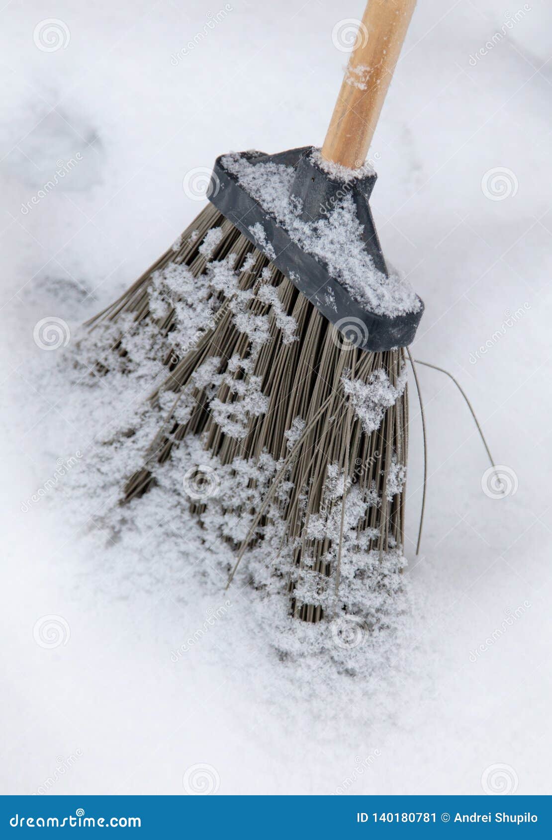 Broom on the Snow in Winter Stock Image - Image of removal, season ...