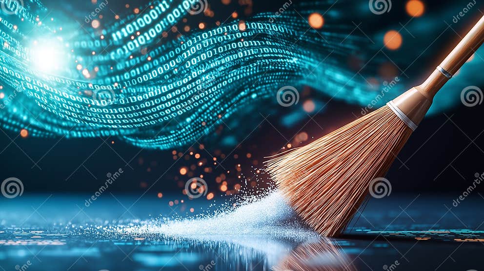 Broom Sweeping Away Dust Symbolizes Removal of Digital Clutter ...