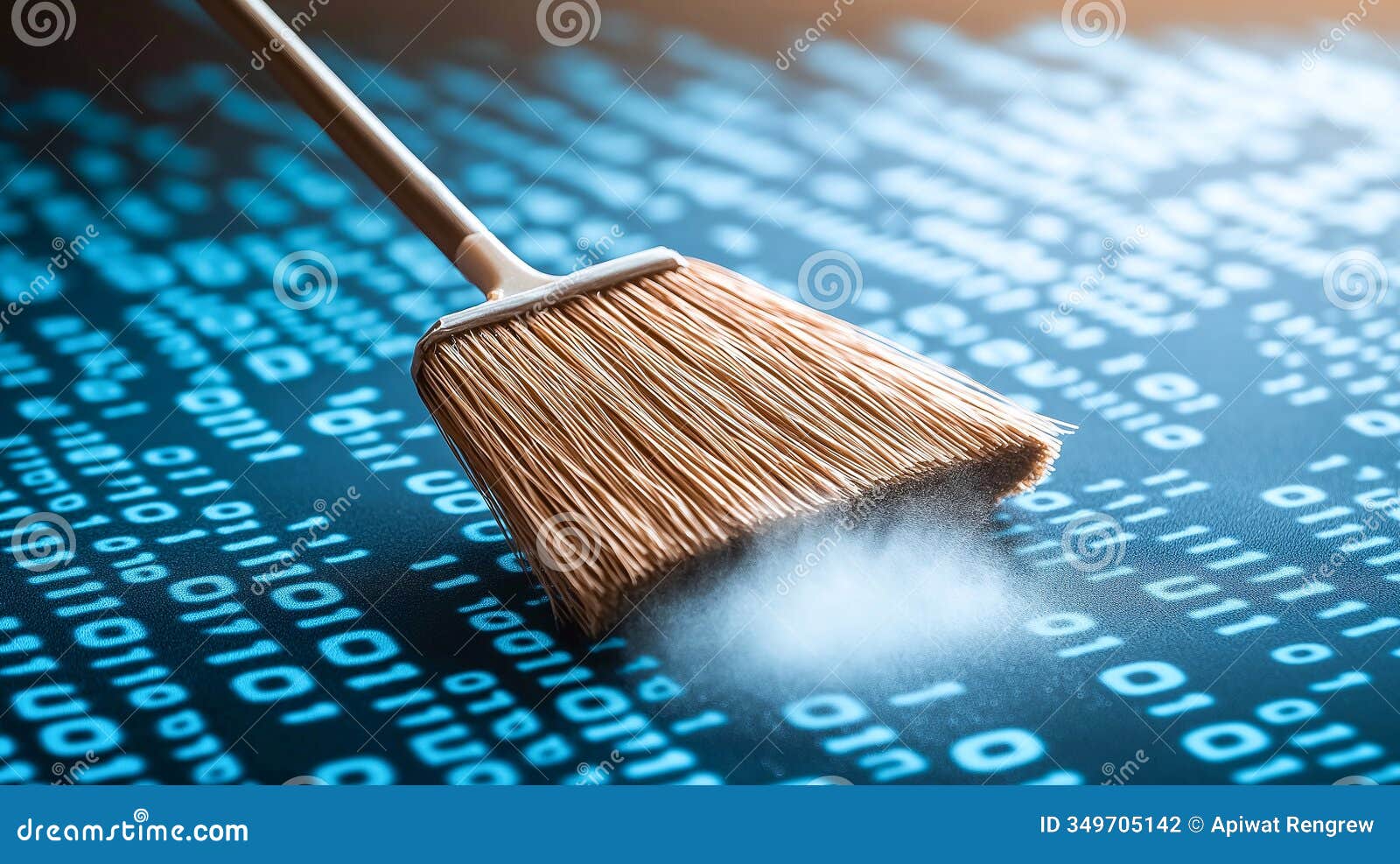 Broom Sweeping Dust Over Digital Background of Binary Code Symbolizing ...
