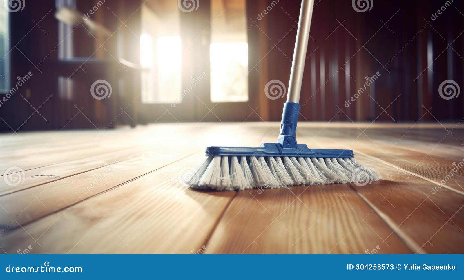 Brooming a Hardwood Floor with White Broom Stock Illustration ...