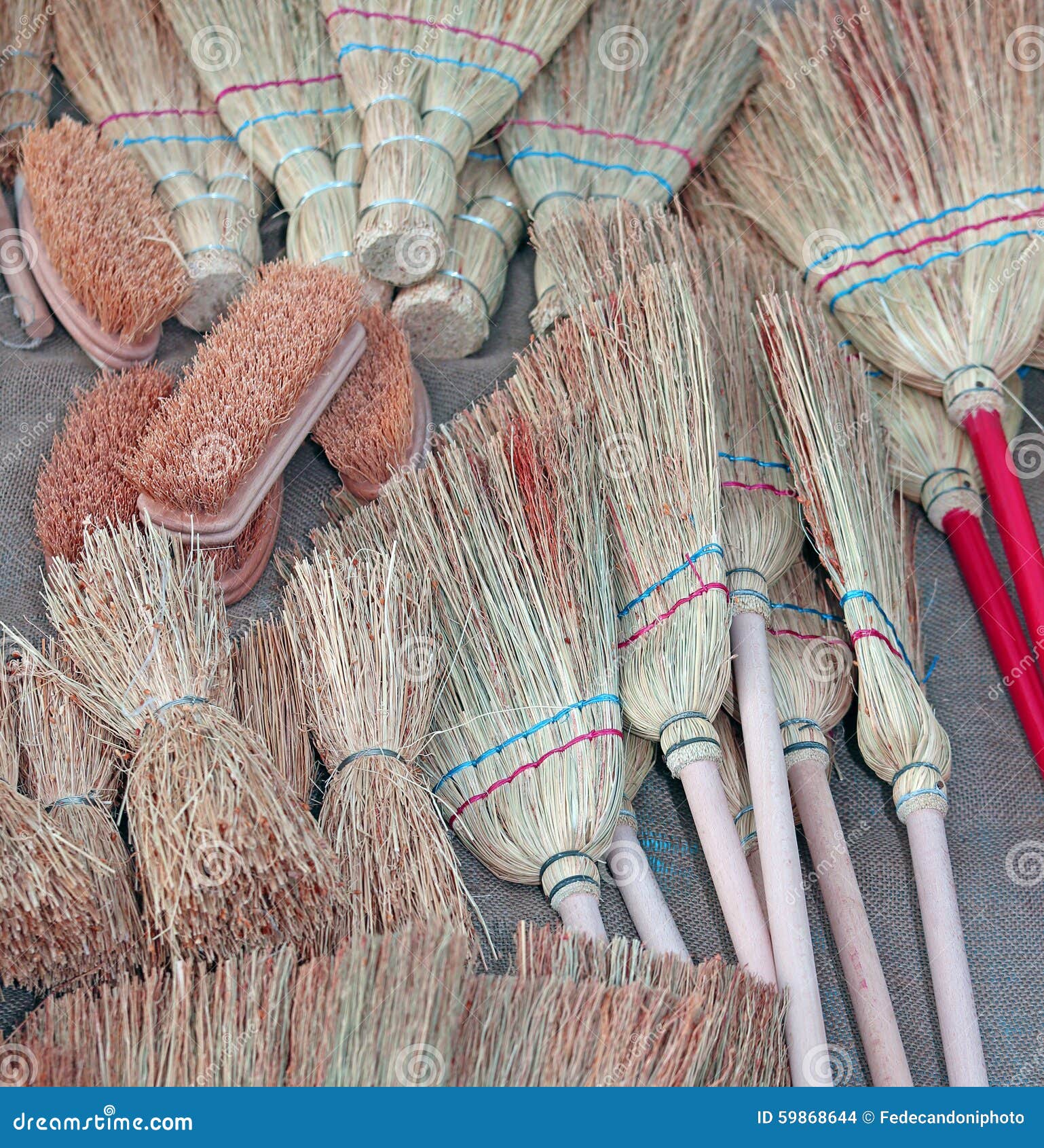 Brooms and brushes stock photo. Image of sorghum, market - 59868644
