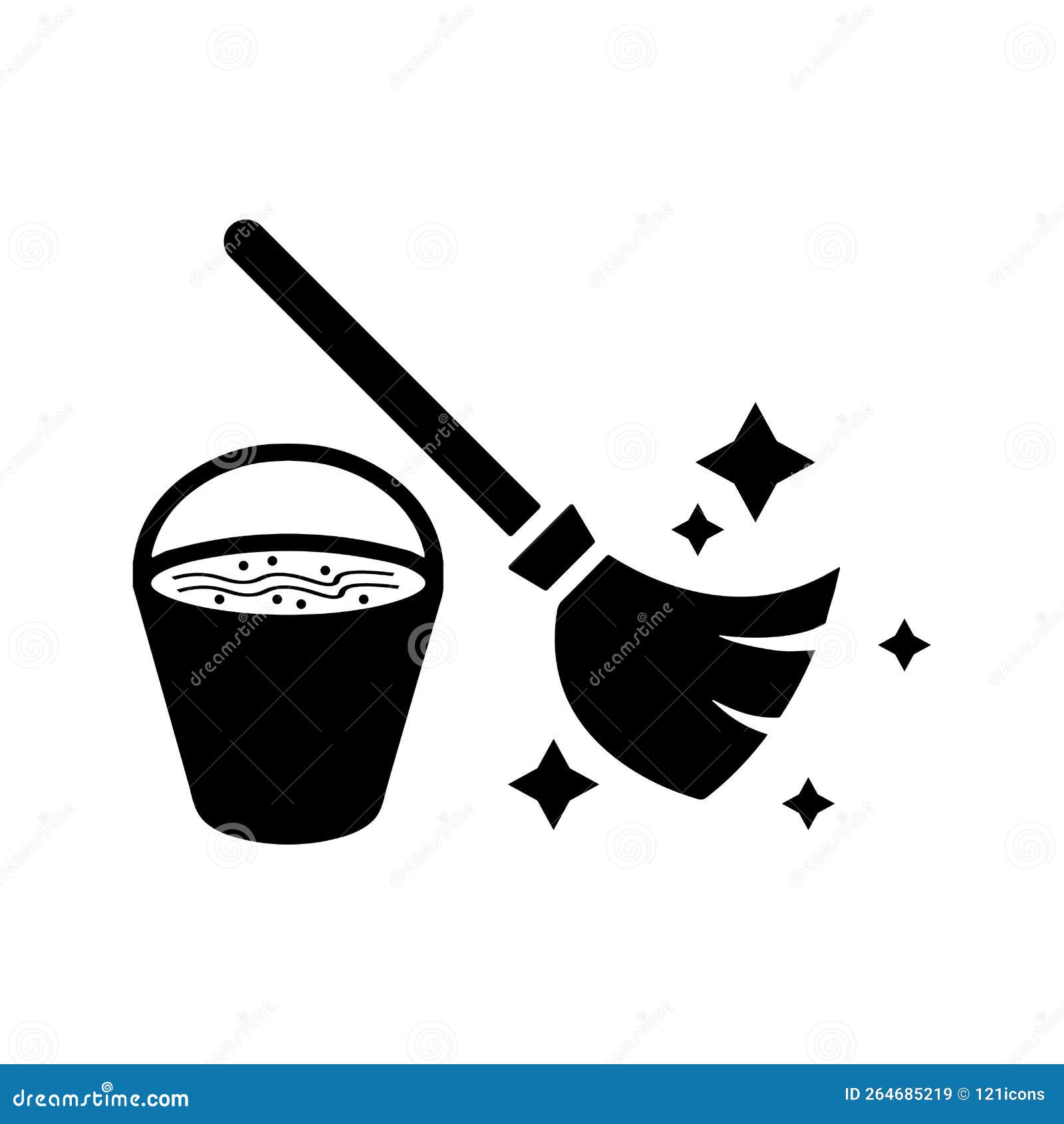 Brooms, Bucket, Clean Icon. Black Vector Graphics Stock Illustration ...