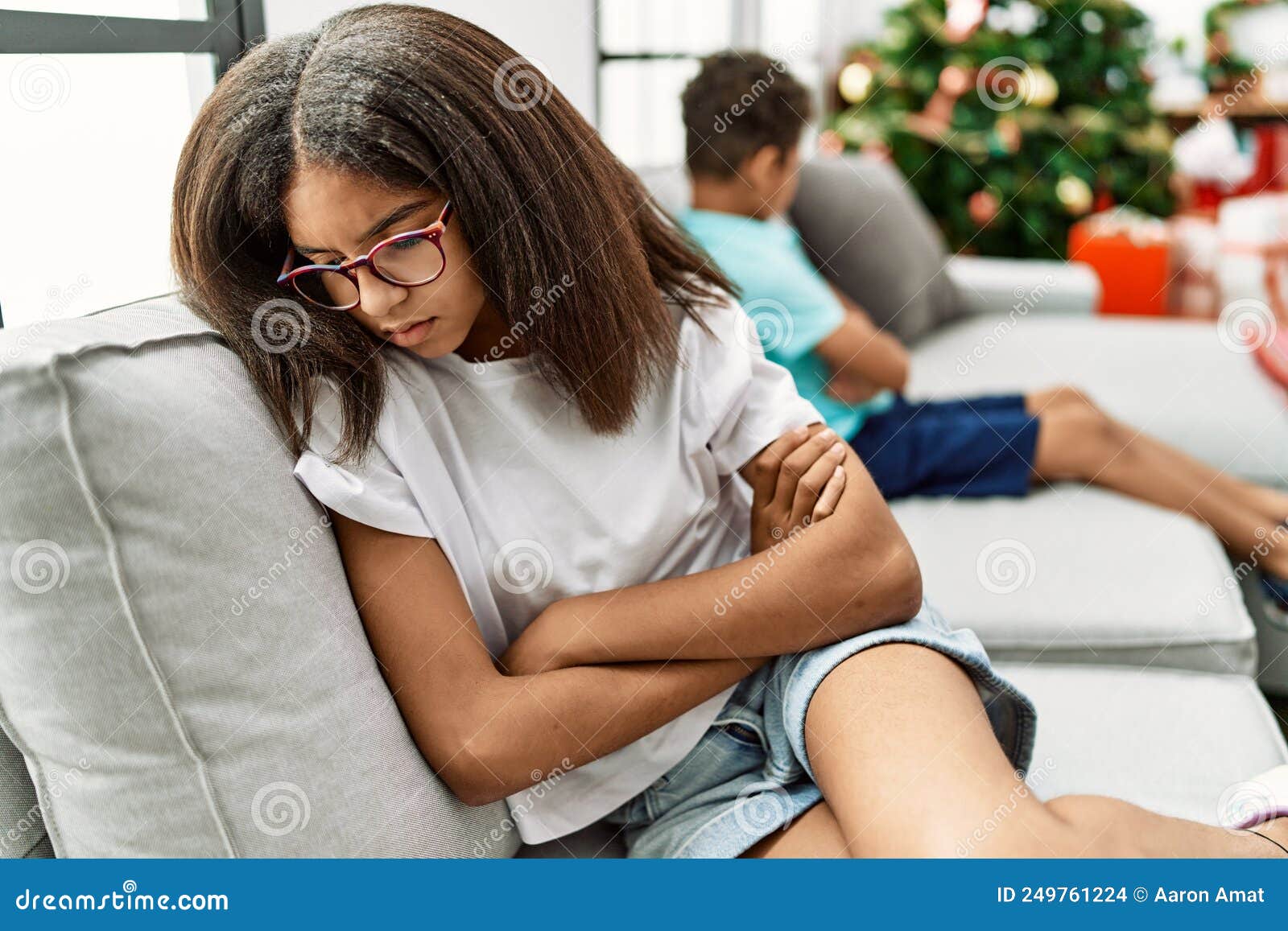 Brother and Sister Angry Having Problem Sitting on Sofa at Home Stock ...