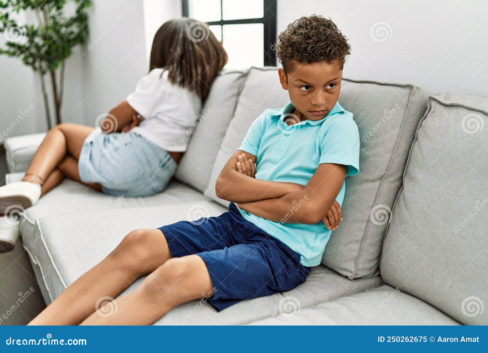 Brother and Sister Angry Having Problem Sitting on Sofa at Home Stock ...