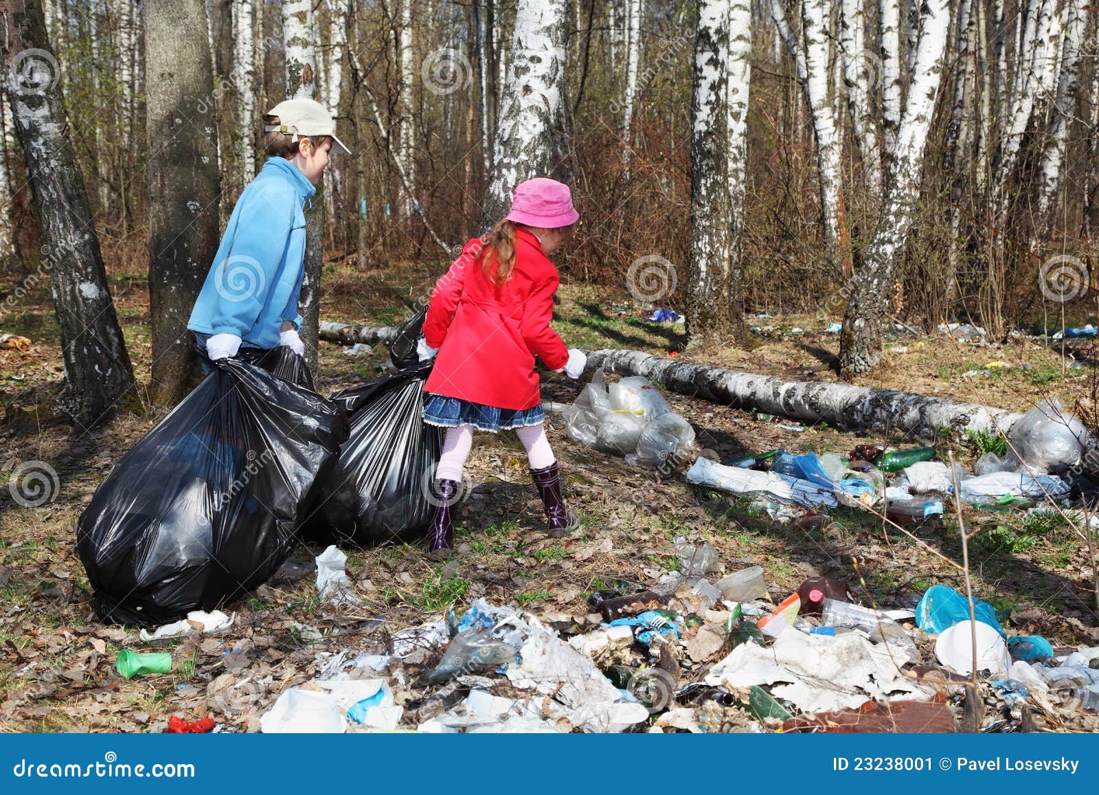 Brother and Sister Collect Trash in Park Stock Image - Image of friends ...