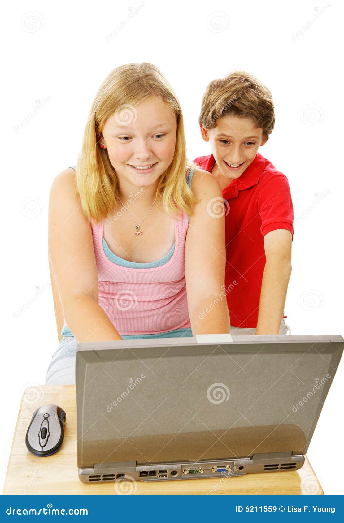 Brother and Sister on Computer Stock Image - Image of looking, reading ...
