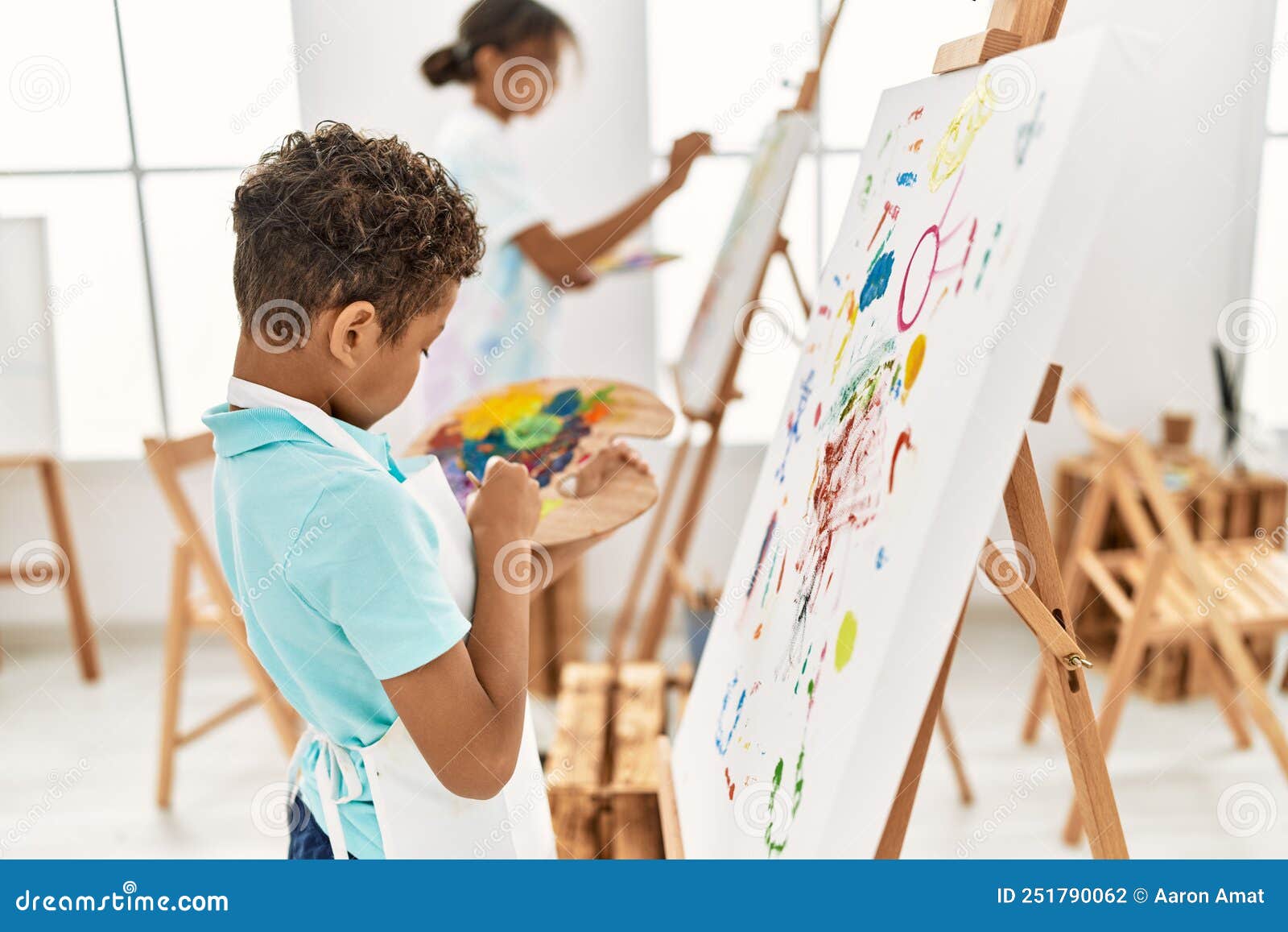 Brother and Sister Concentrate Drawing at Art Studio Stock Photo ...