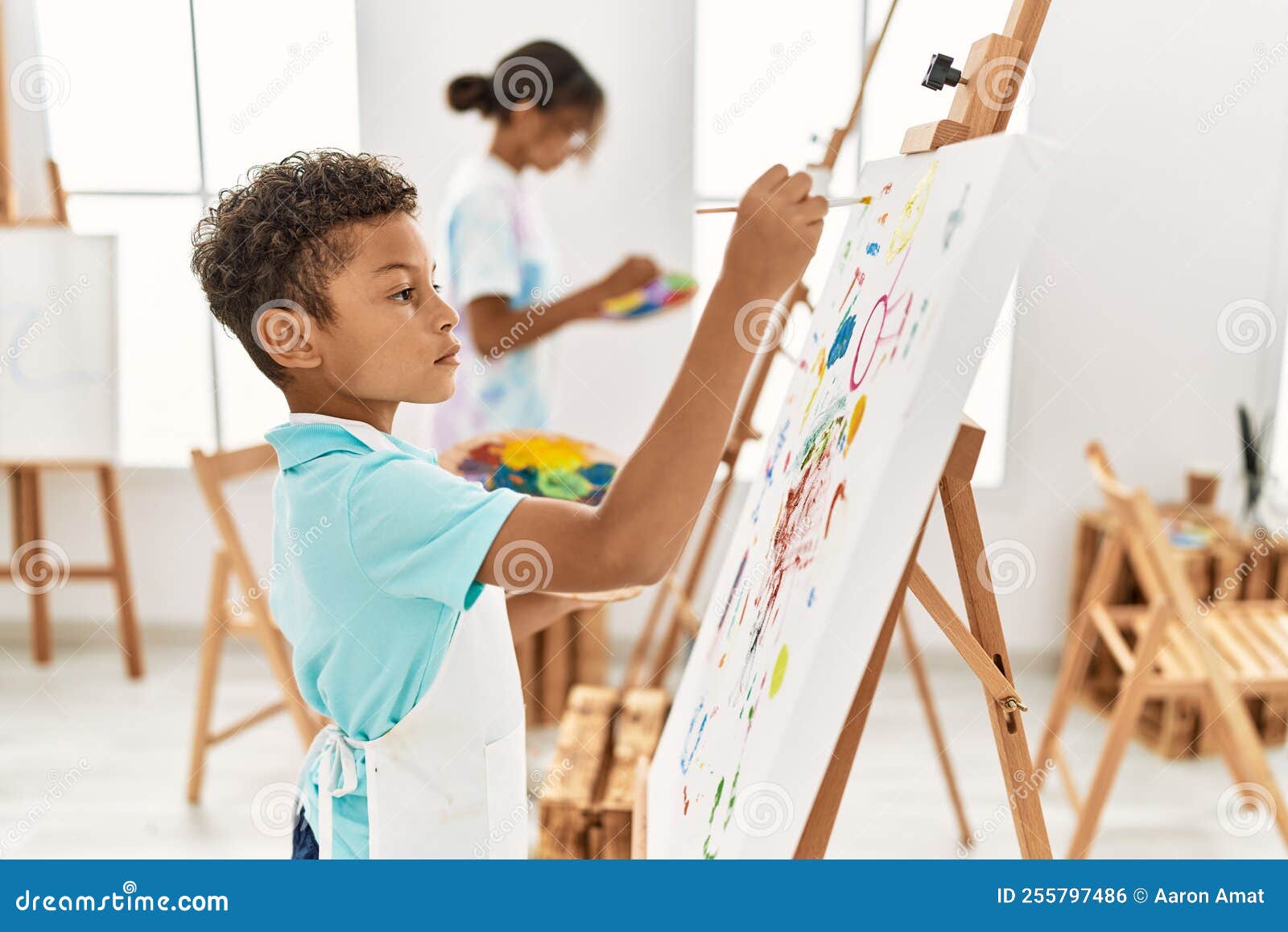 Brother and Sister Concentrate Drawing at Art Studio Stock Photo ...