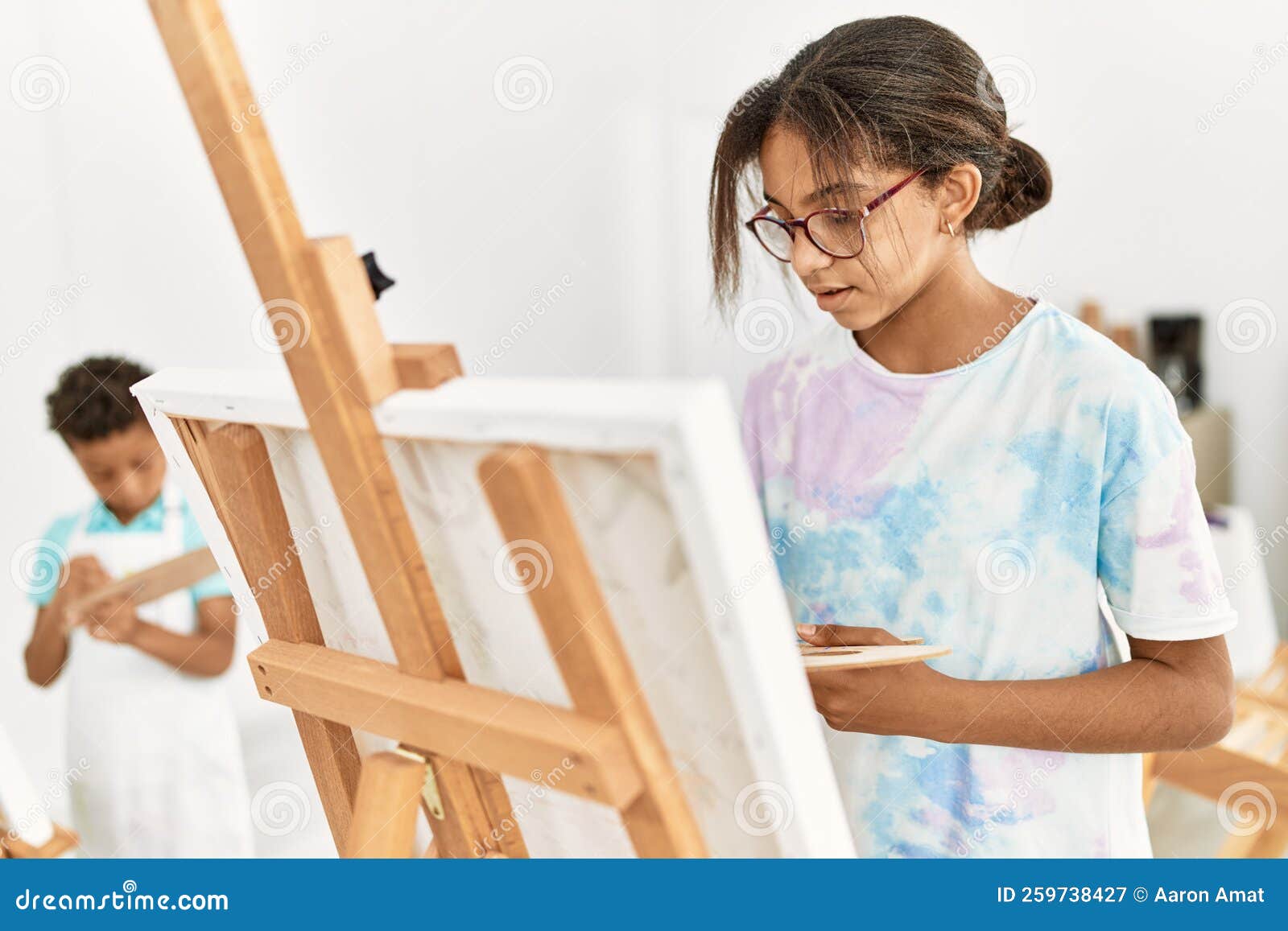 Brother and Sister Concentrate Drawing at Art Studio Stock Image ...