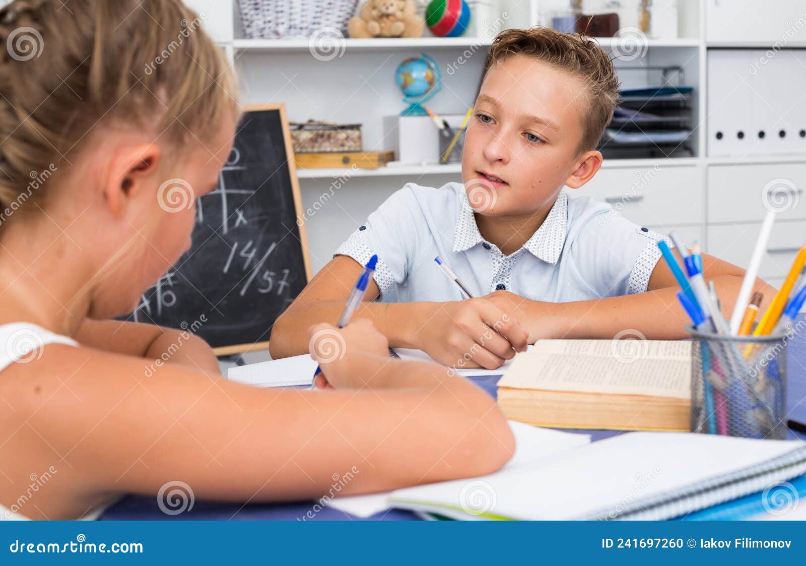 Brother with Sister are Doing Homework Stock Photo - Image of helping ...
