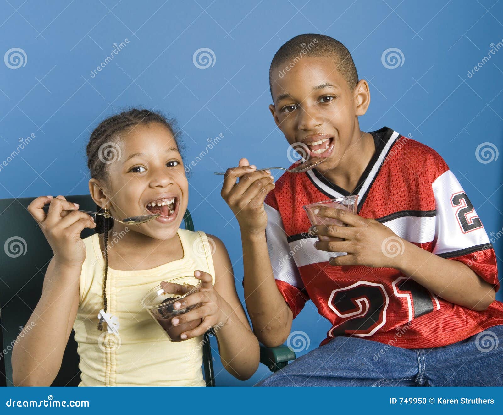 Brother and Sister Eating Pudding Stock Photo - Image of relax, sister ...