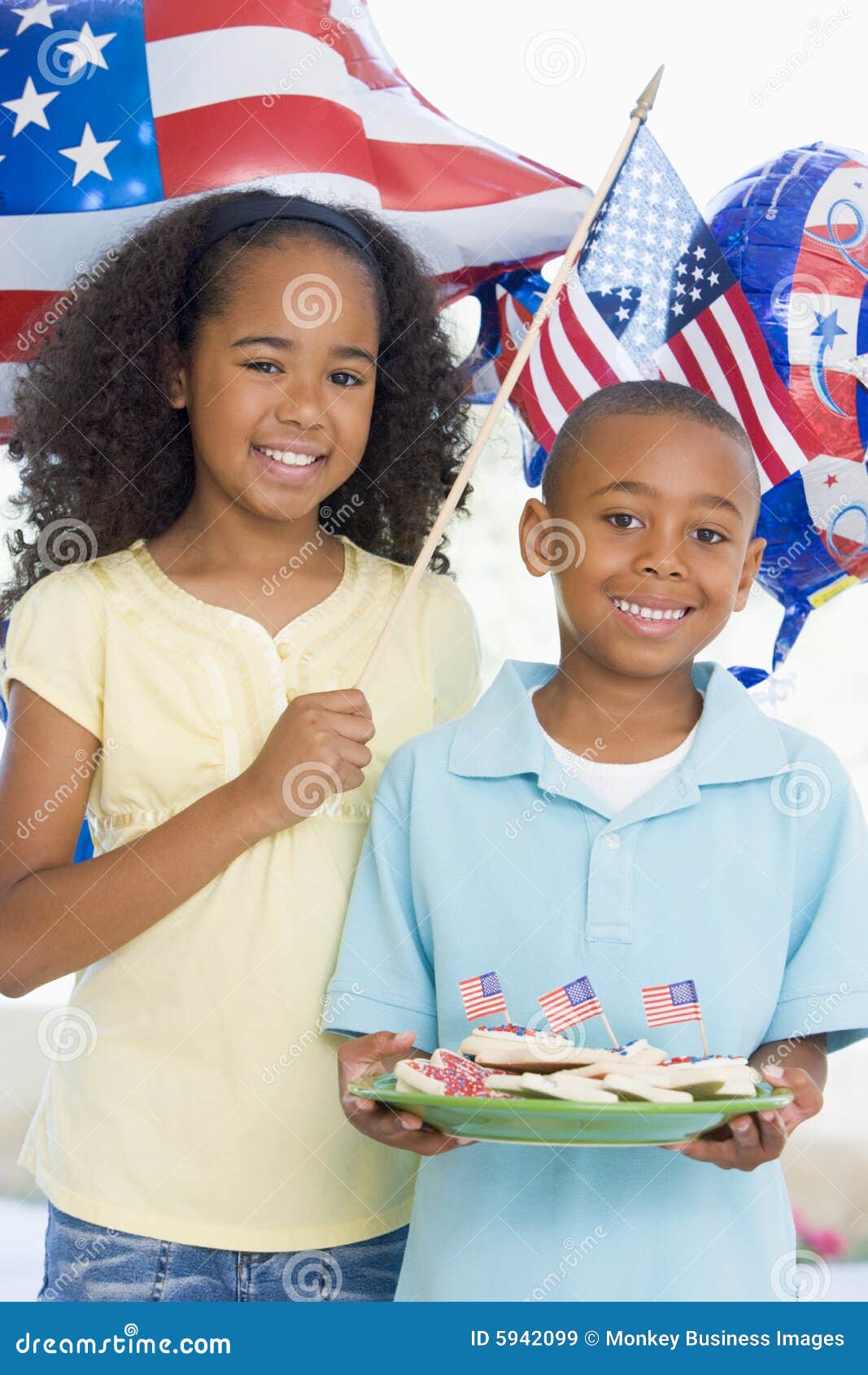 Brother and Sister on Fourth of July with Flags Stock Image - Image of ...