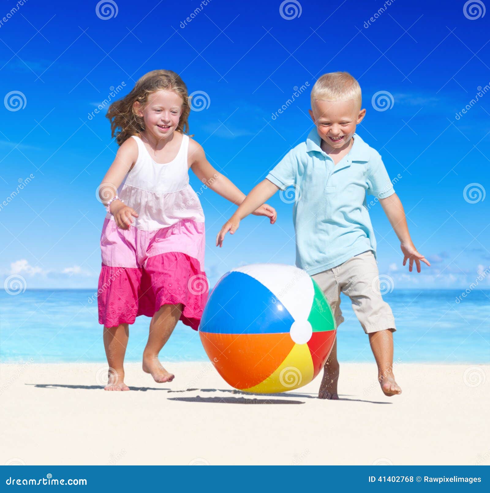 Brother and Sister Having Fun on the Beach Stock Photo - Image of ...