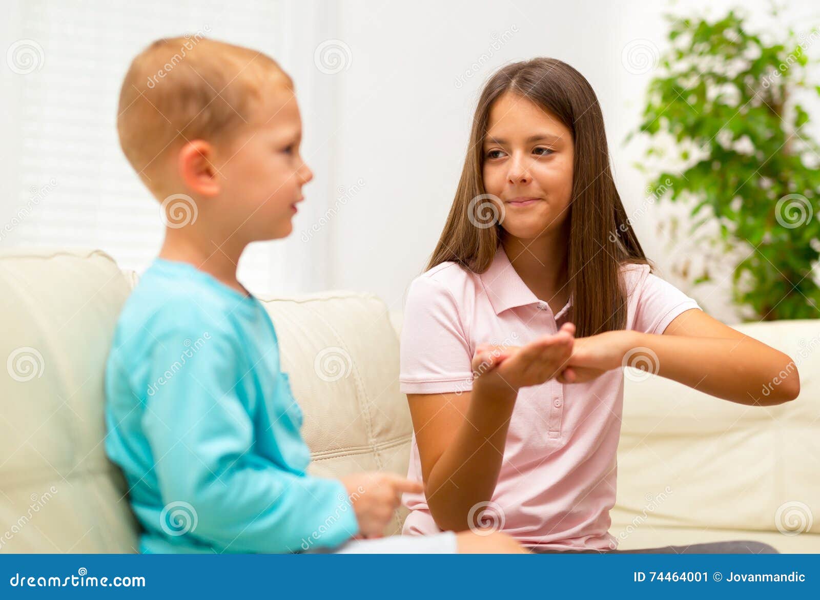 Brother And Sister Learn Sign Language Royalty-Free Stock Photography ...