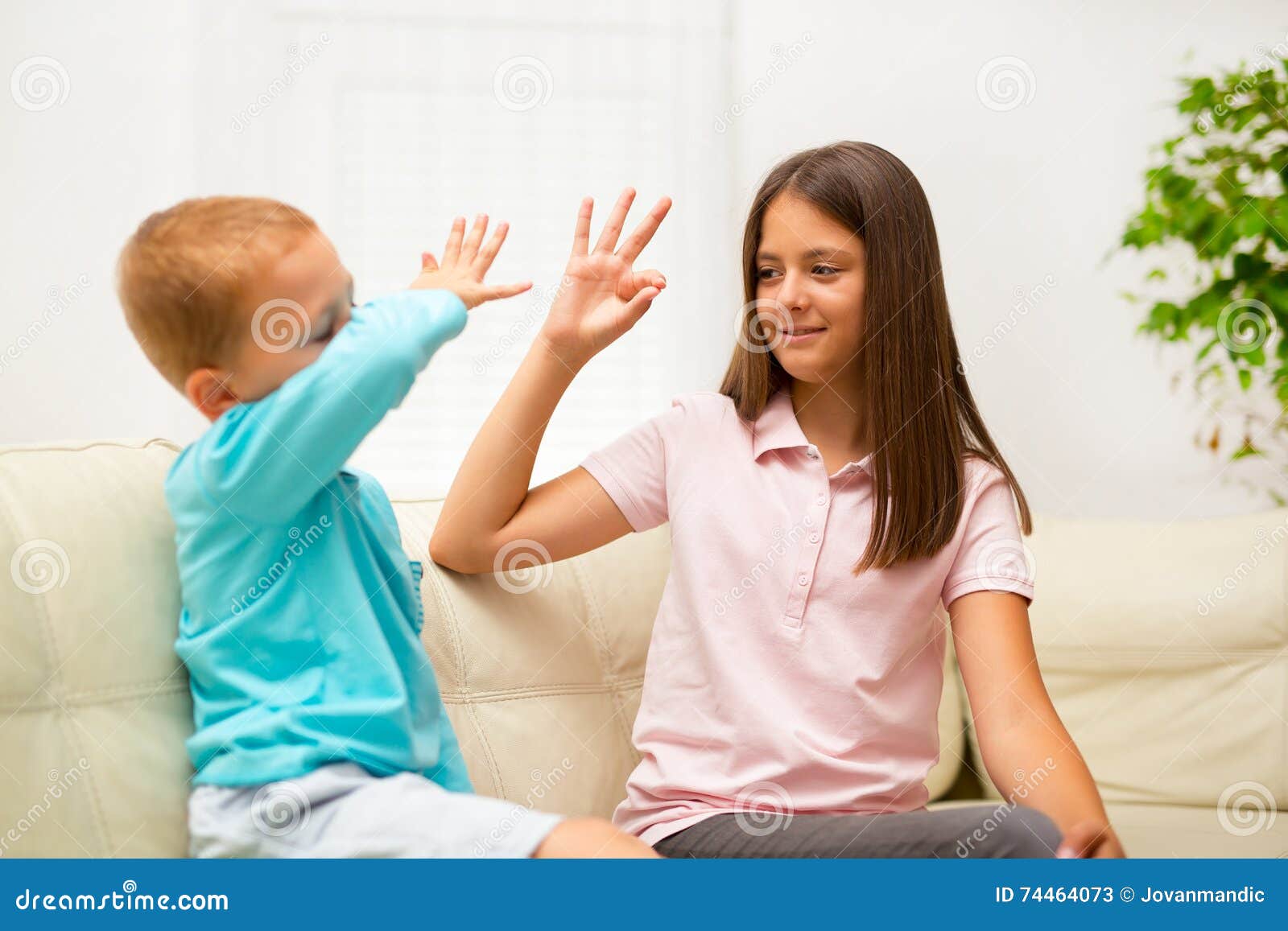 Brother and Sister Learn Sign Language Stock Image - Image of happy ...