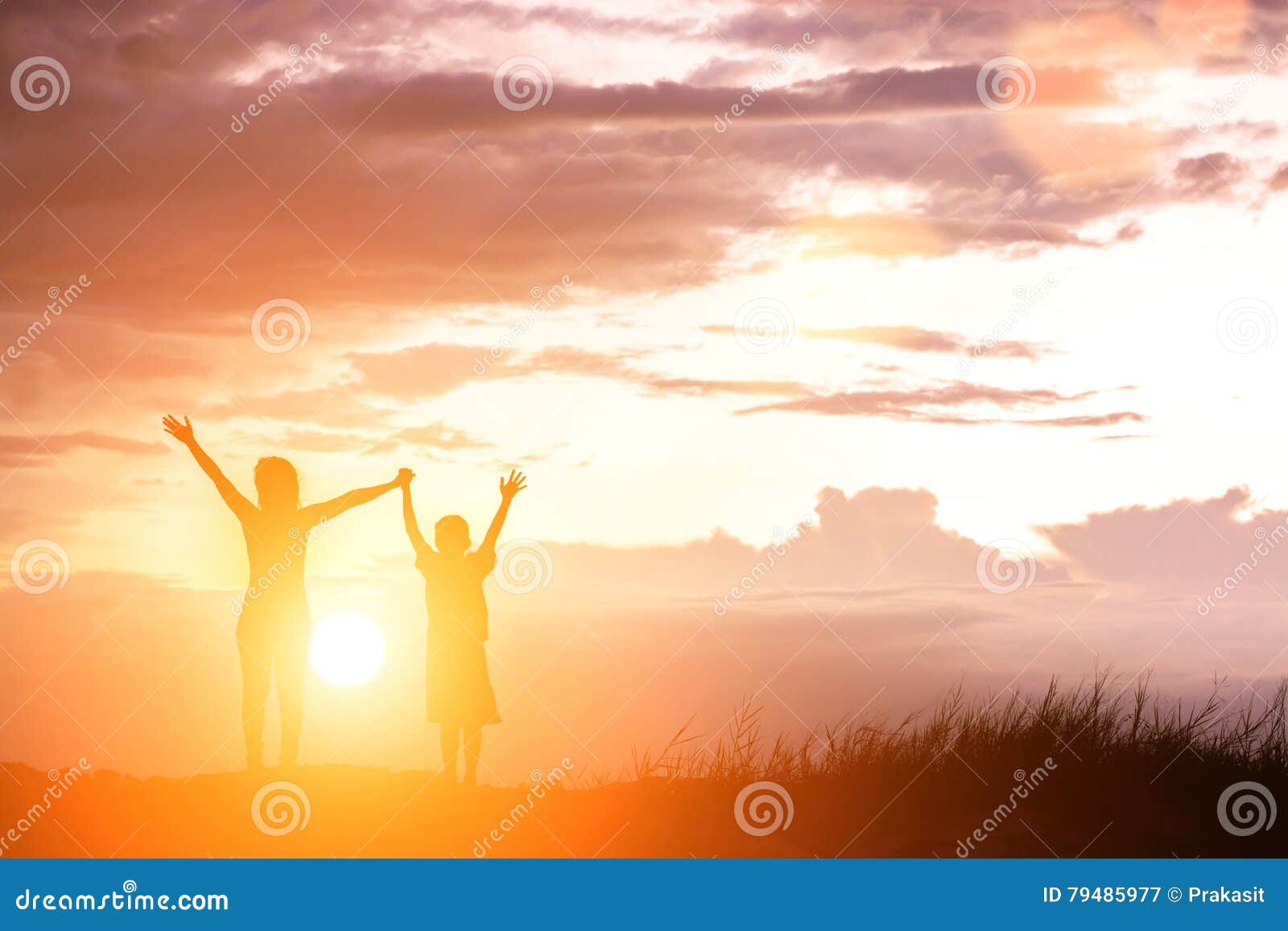Brother and Sister Outdoors at Sunset, Silhouette Concept Stock Image ...