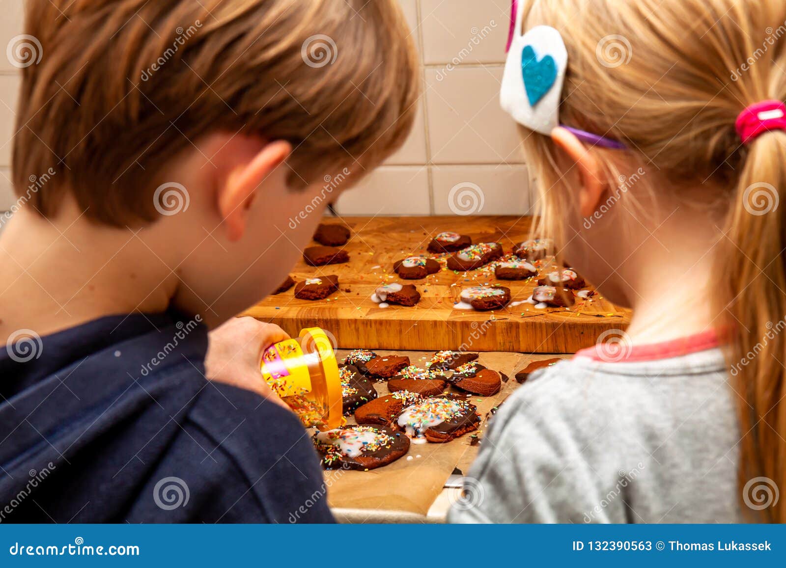 Brother and Sister Preparing Cookies in the Kitchen Stock Image - Image ...