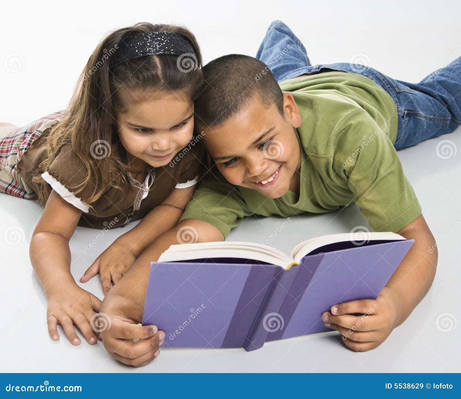 Brother and Sister Reading Book Together. Stock Image - Image of little ...