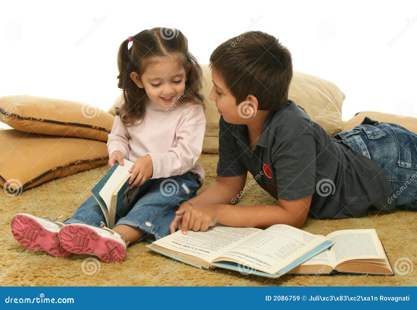 Brother and Sister Reading Books on the Floor Stock Image - Image of ...