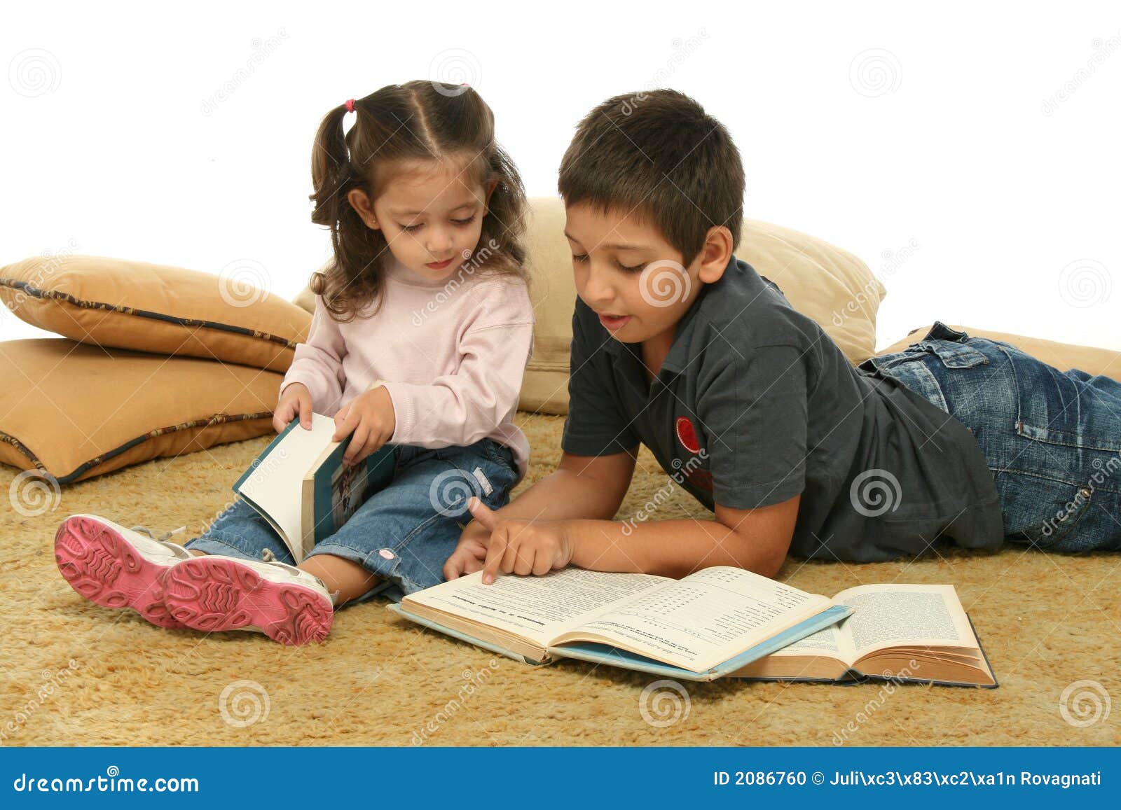 Brother and Sister Reading Books on the Floor Stock Photo - Image of ...