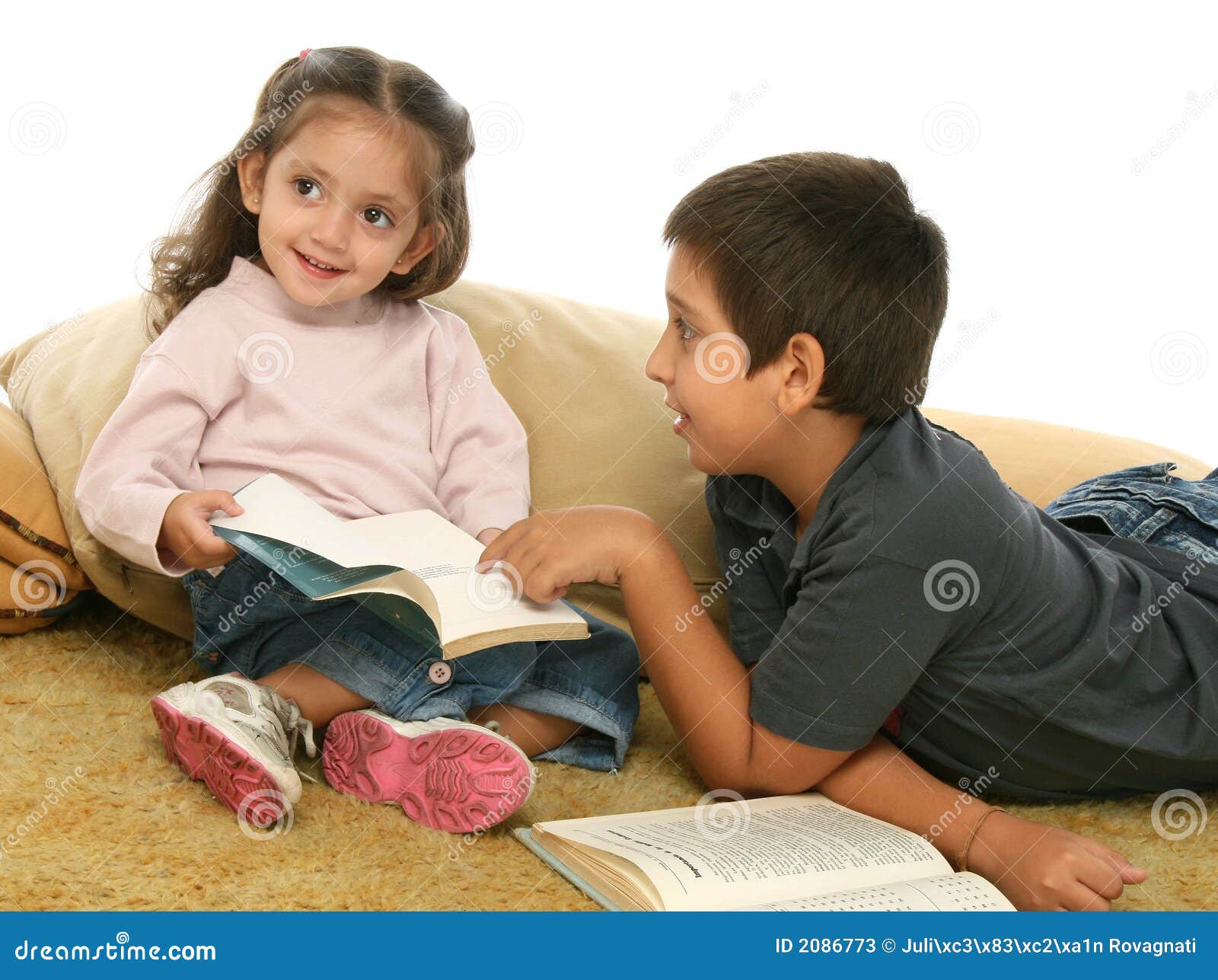 Brother and Sister Reading Books on the Floor Stock Image - Image of ...