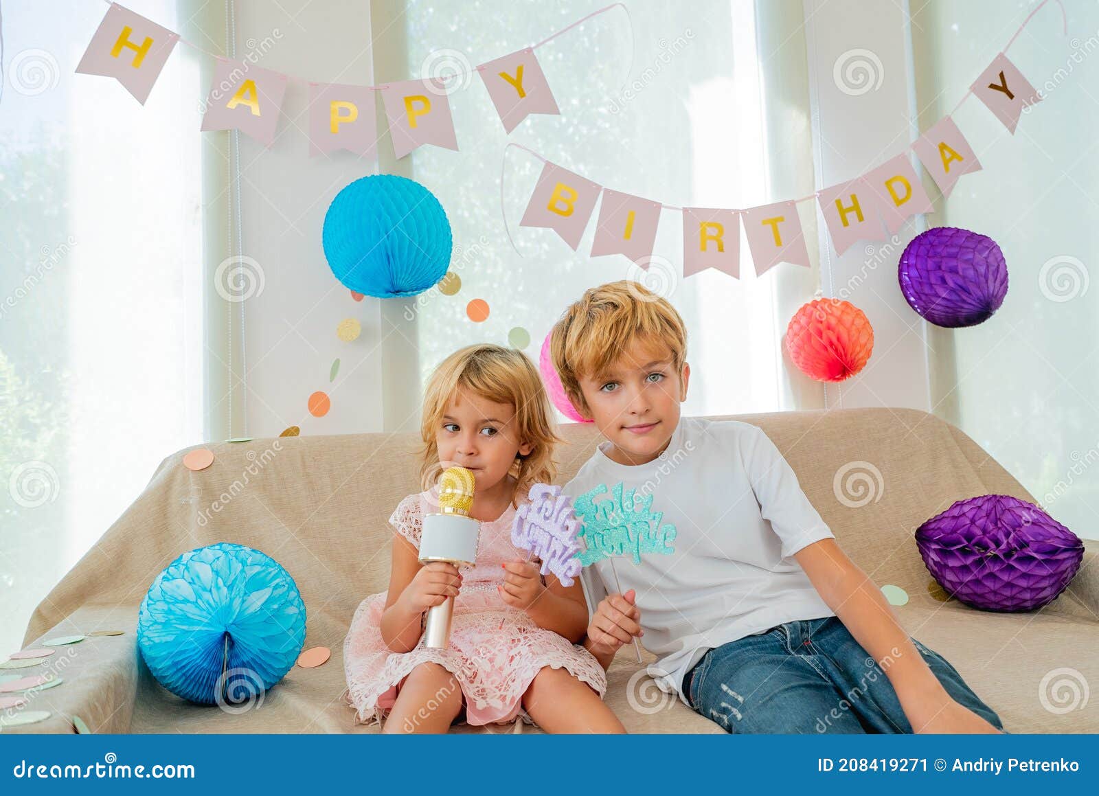 Brother and Sister Sing Karaoke Stock Image - Image of charming ...