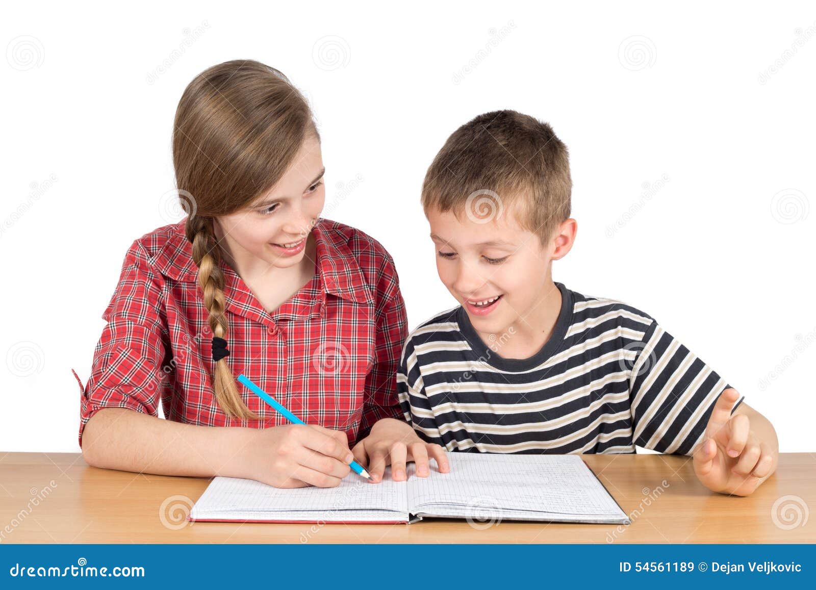 Brother And Sister Solving Math Problems Together Isolated On White ...