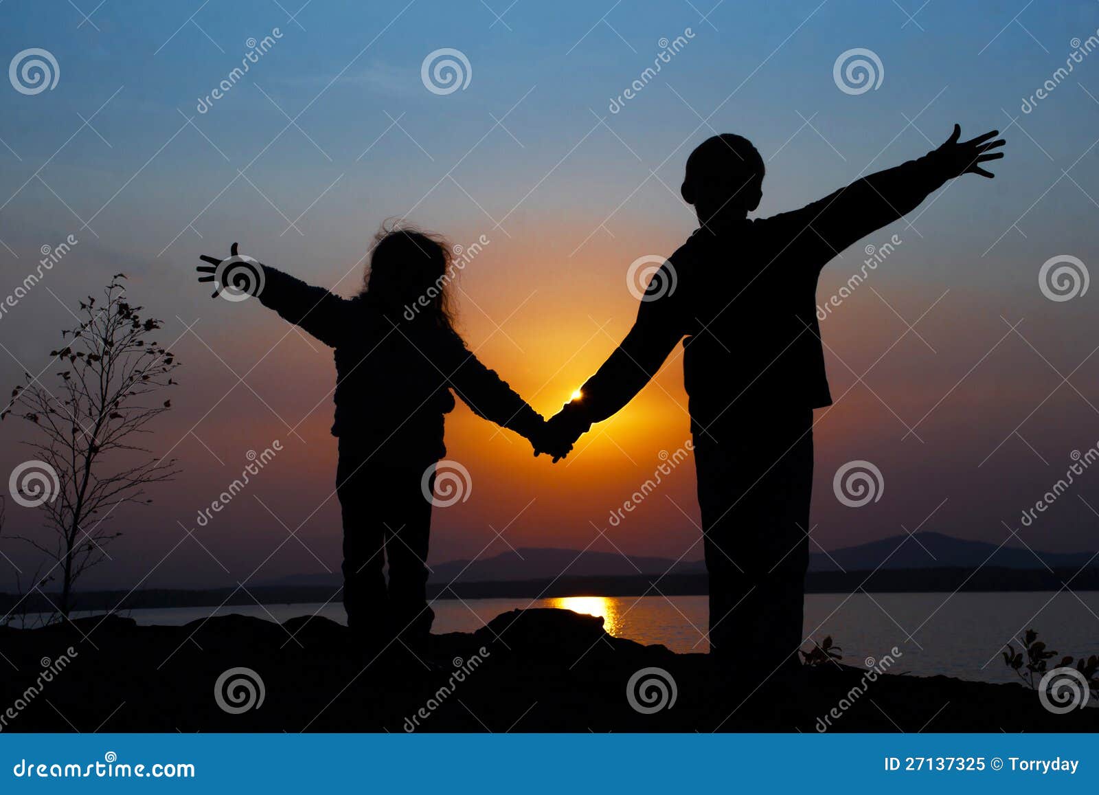 Brother and Sister at Sunset Stock Image - Image of cheerful, happiness ...