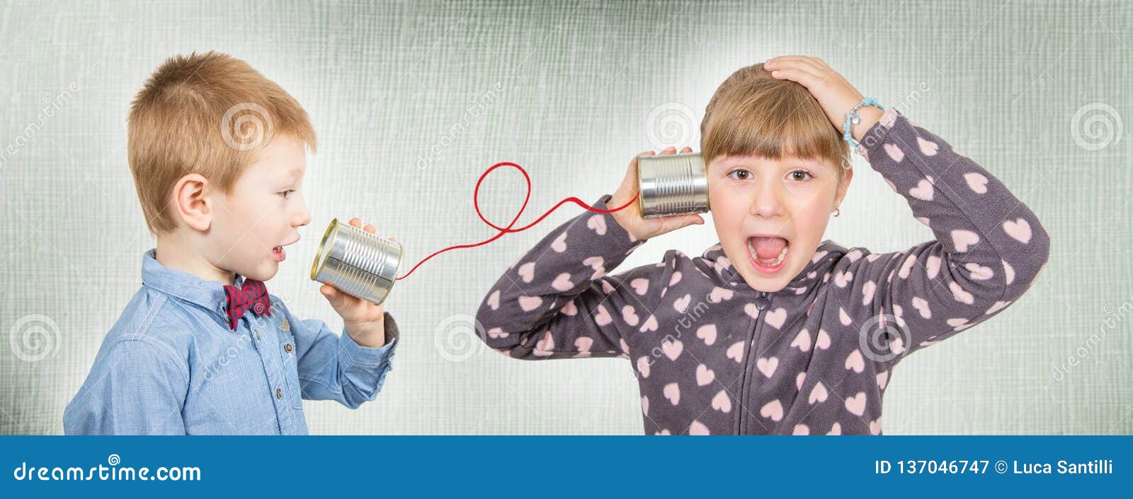 Brother and Sister are Talking with Tin Can Telephone Stock Image ...