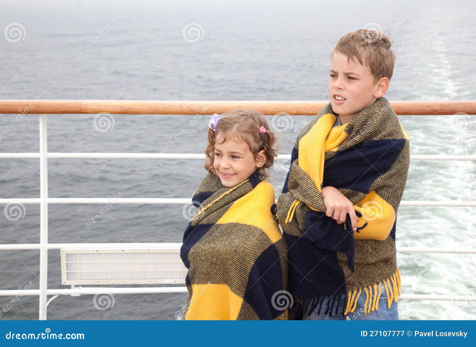 Brother and Sister Travel on Ship Stock Image - Image of look, child ...