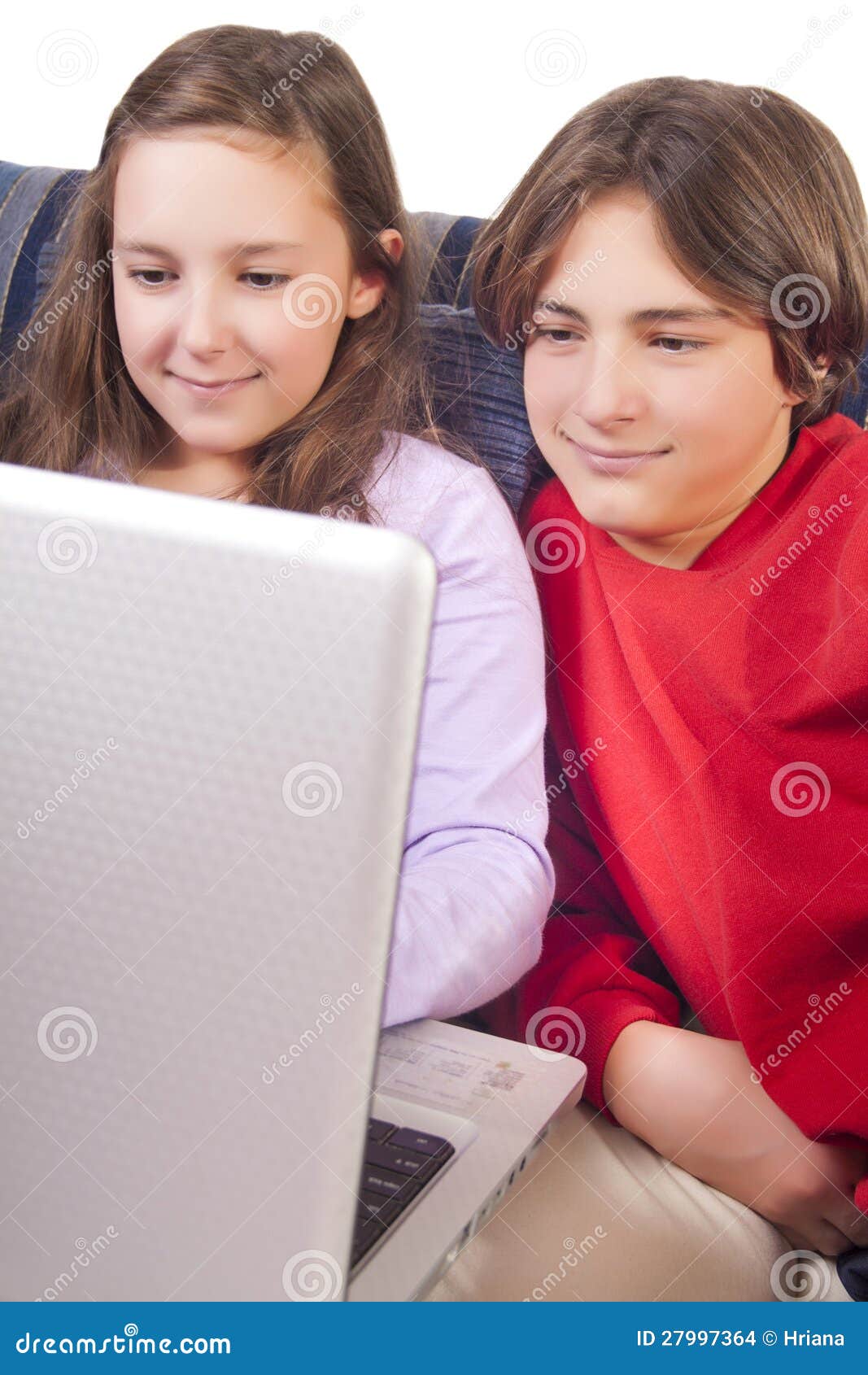 Brother and Sister Using a Laptop Computer Stock Photo - Image of ...