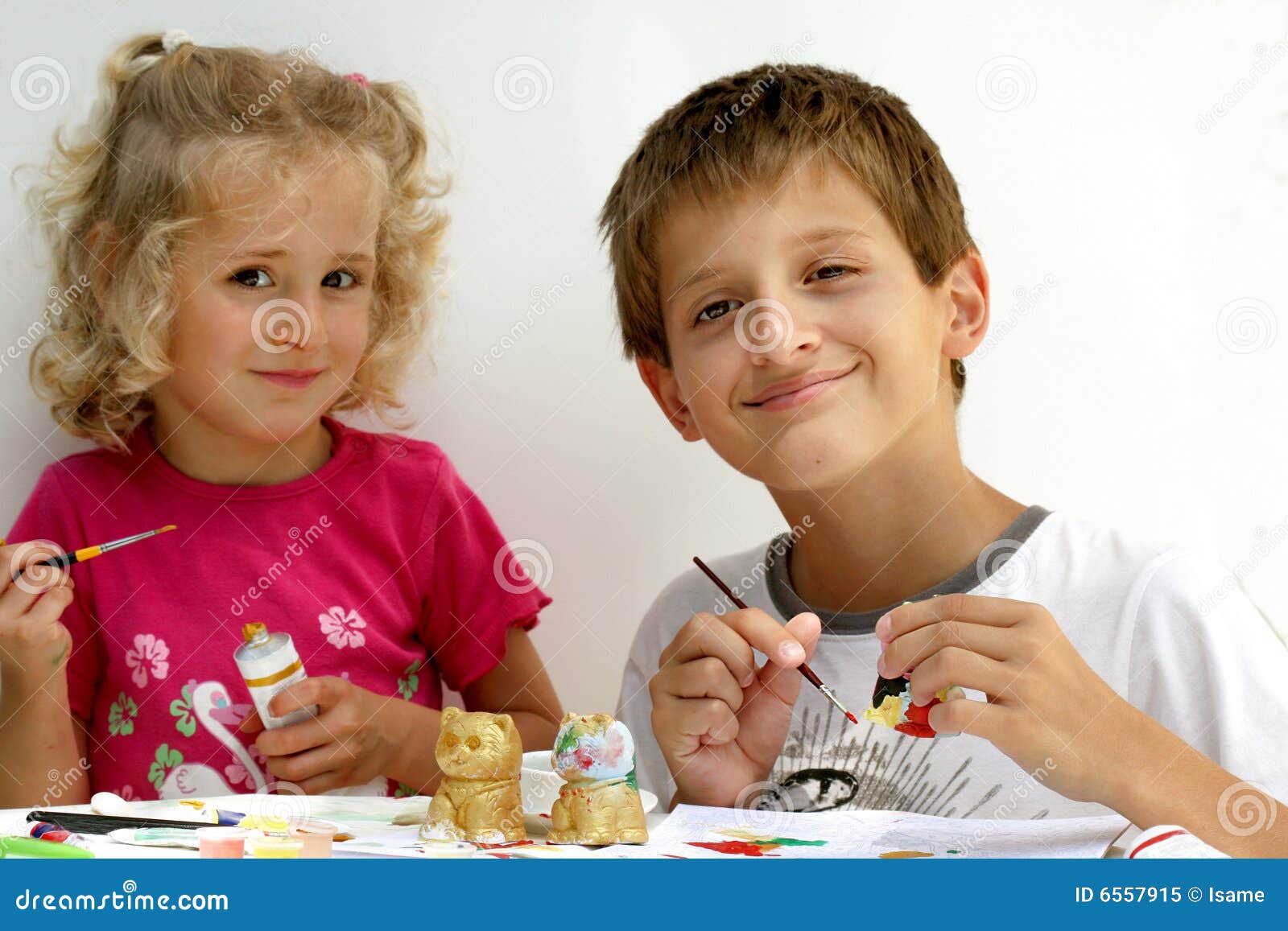Brother and Sister Working on an Art Project Stock Image - Image of ...