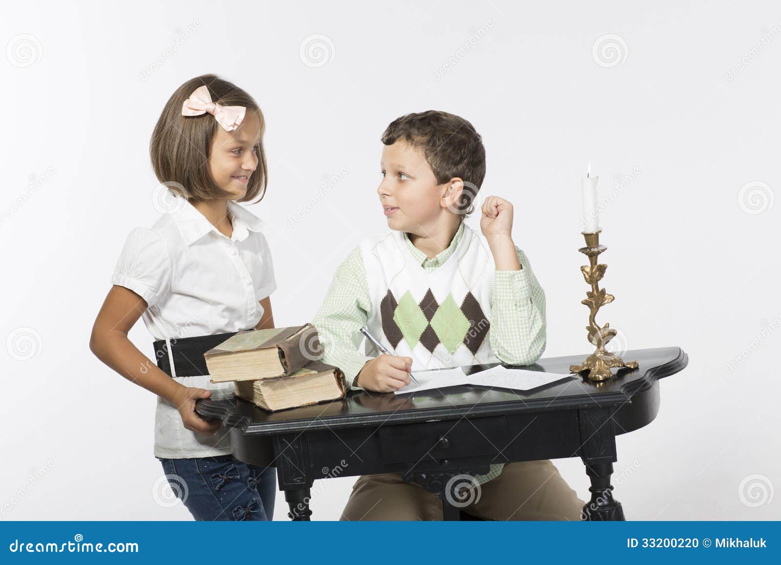 Brother and Sister Write Letter Stock Photo - Image of young ...