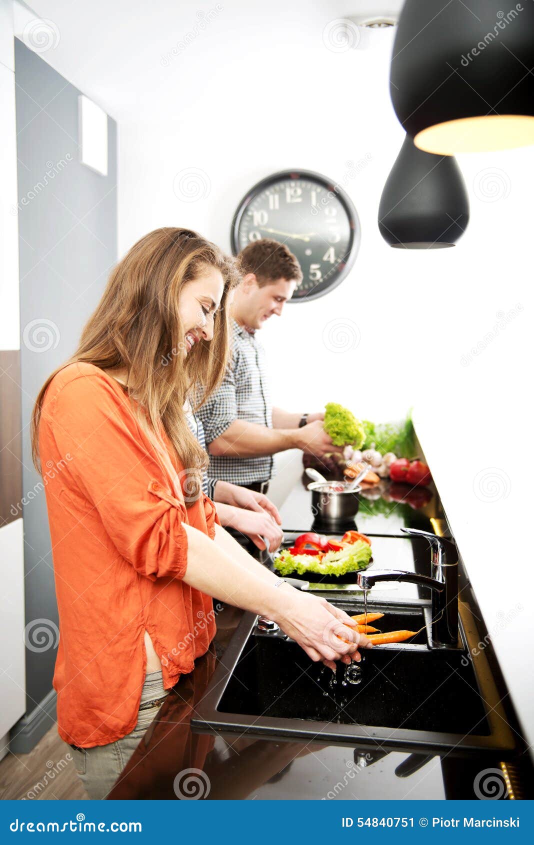Brother and Sisters Cooking Meal Together. Stock Image - Image of help ...