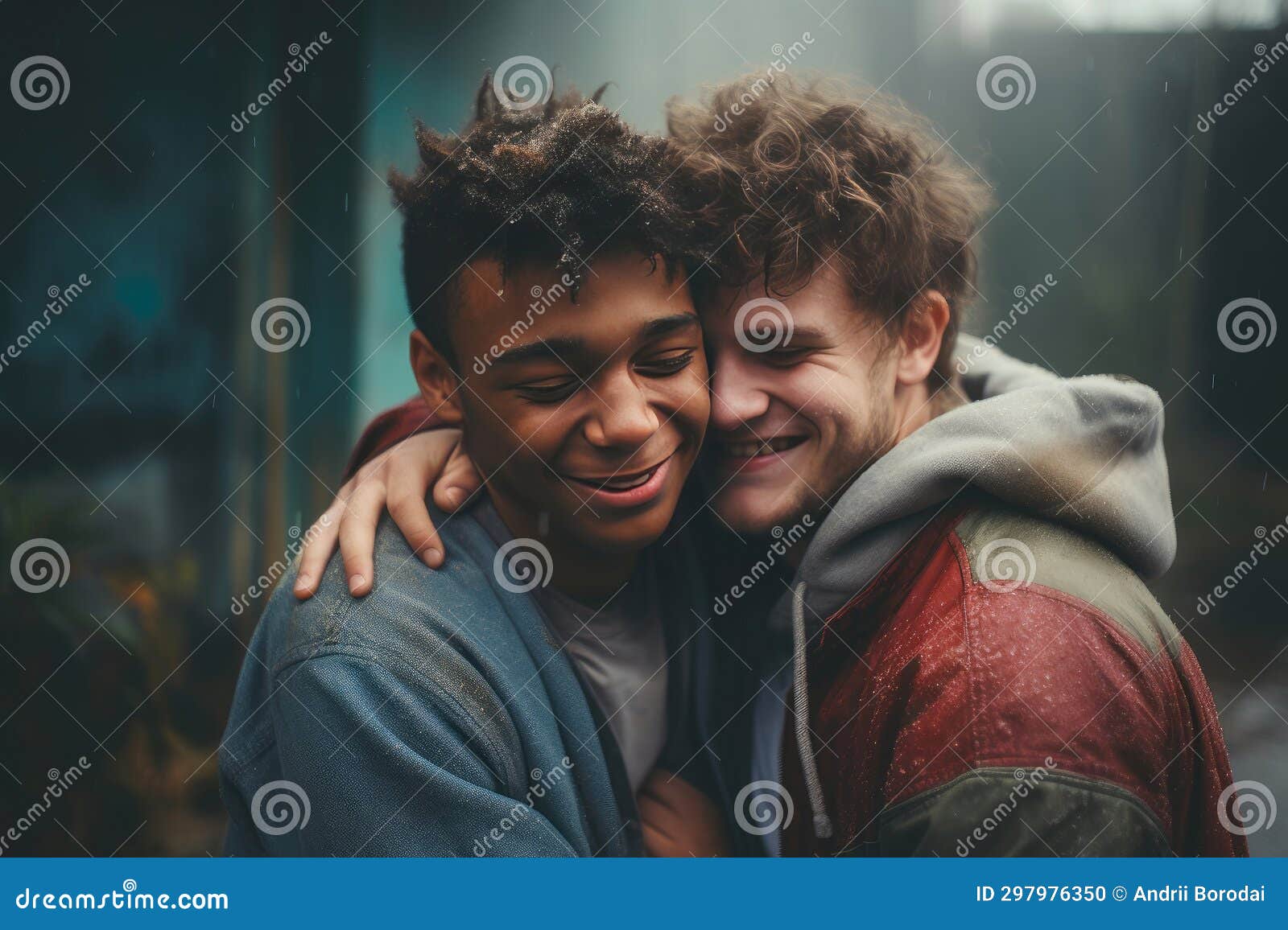 Brotherly Bond: Young Men in an Affectionate Hug. Stock Illustration ...