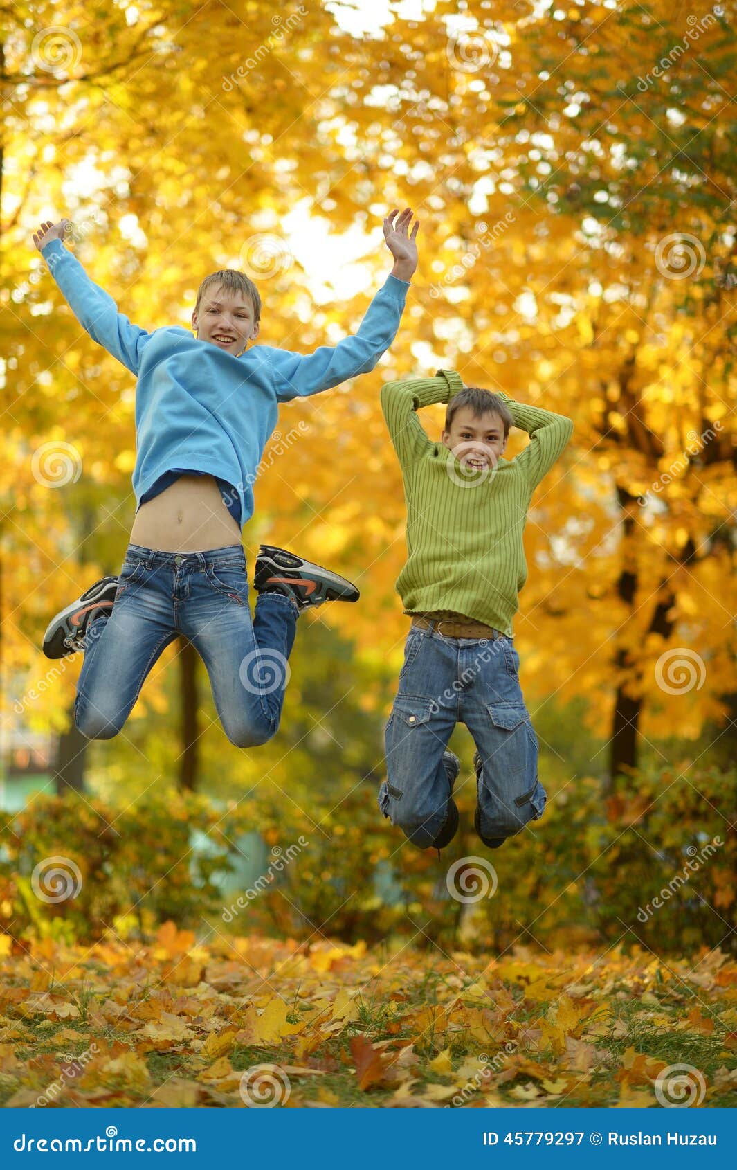 Brothers Enjoy in the Forest Stock Image - Image of human, european ...