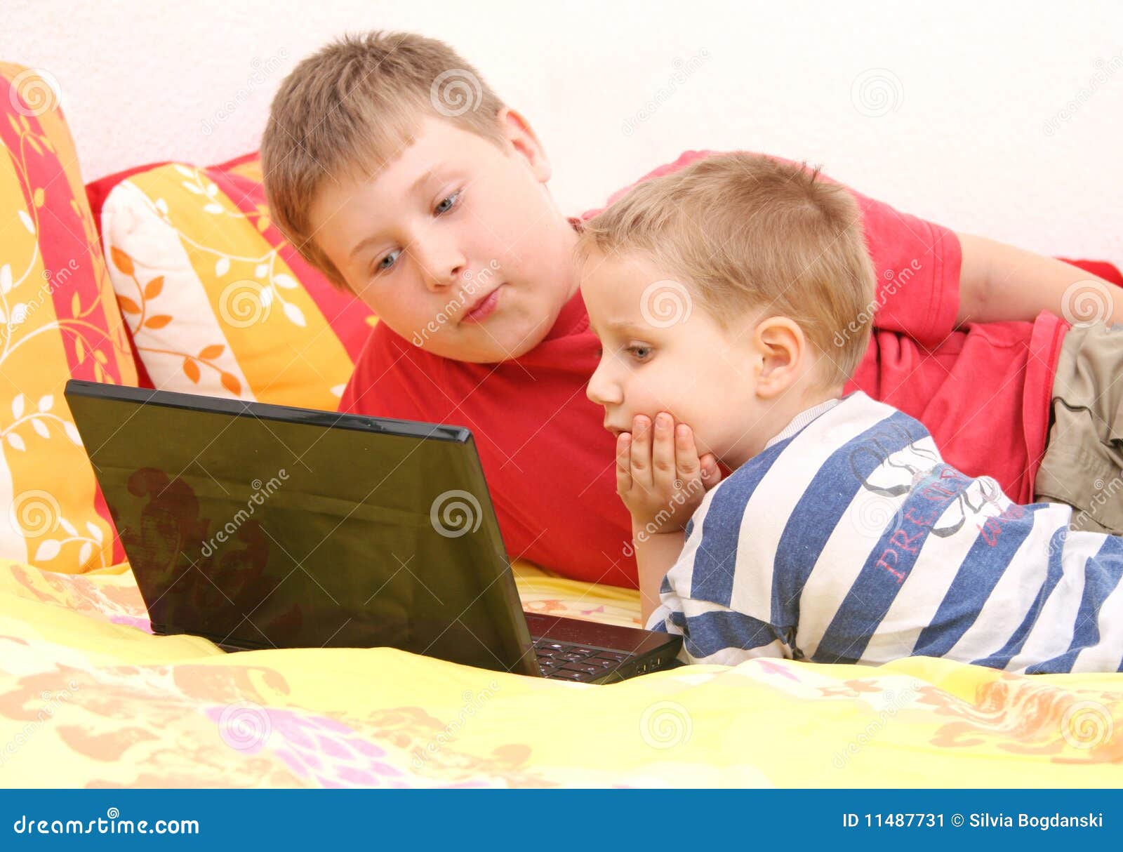 Brothers on Laptop stock image. Image of little, laptop - 11487731