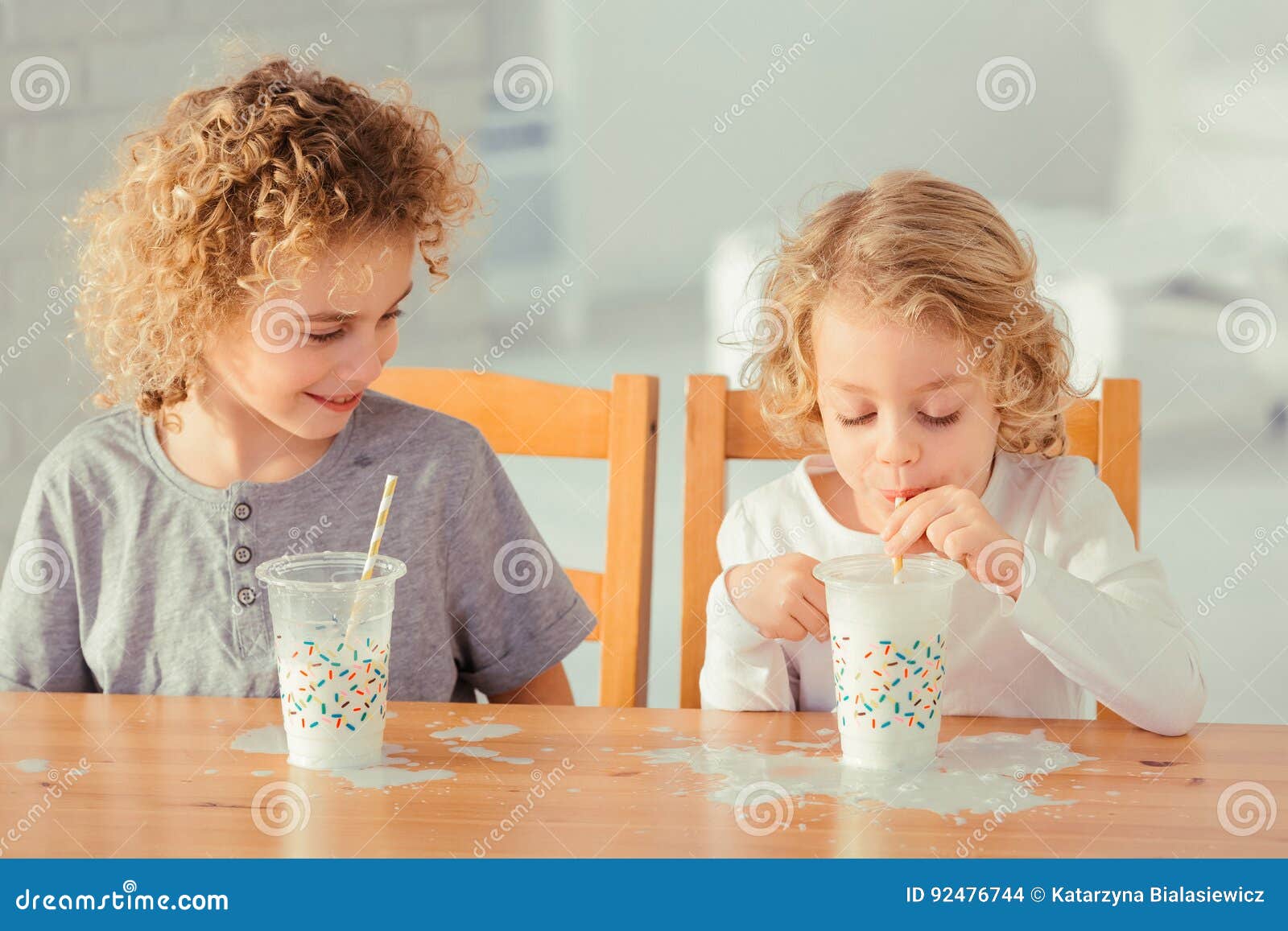 Brothers Making Mess in Kitchen Stock Photo - Image of family, milk ...