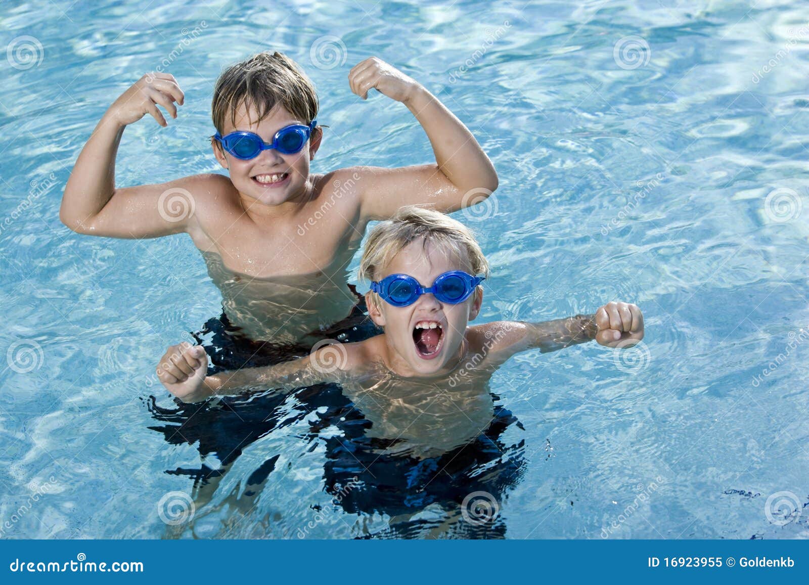 Brothers Playing and Shouting in Swimming Pool Stock Image - Image of ...